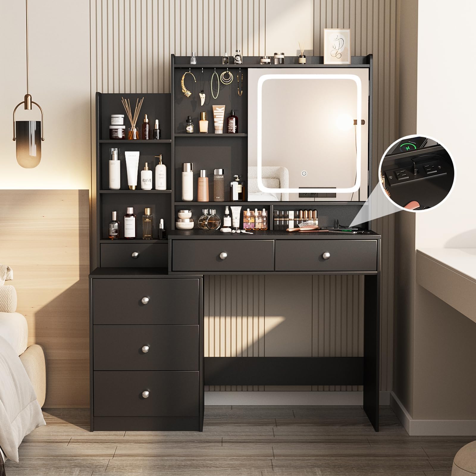 DREAM SPACE Tocador Vanity con Espejo Luz LED Mueble para Maquillaje ...