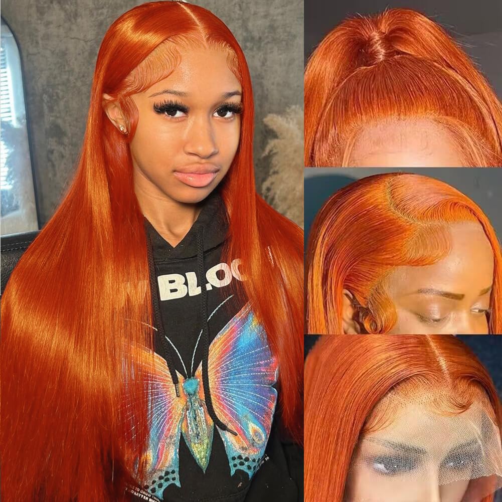 Amazon.com : Ginger Lace Front Wigs Human Hair 18 inch Ginger Orange ...