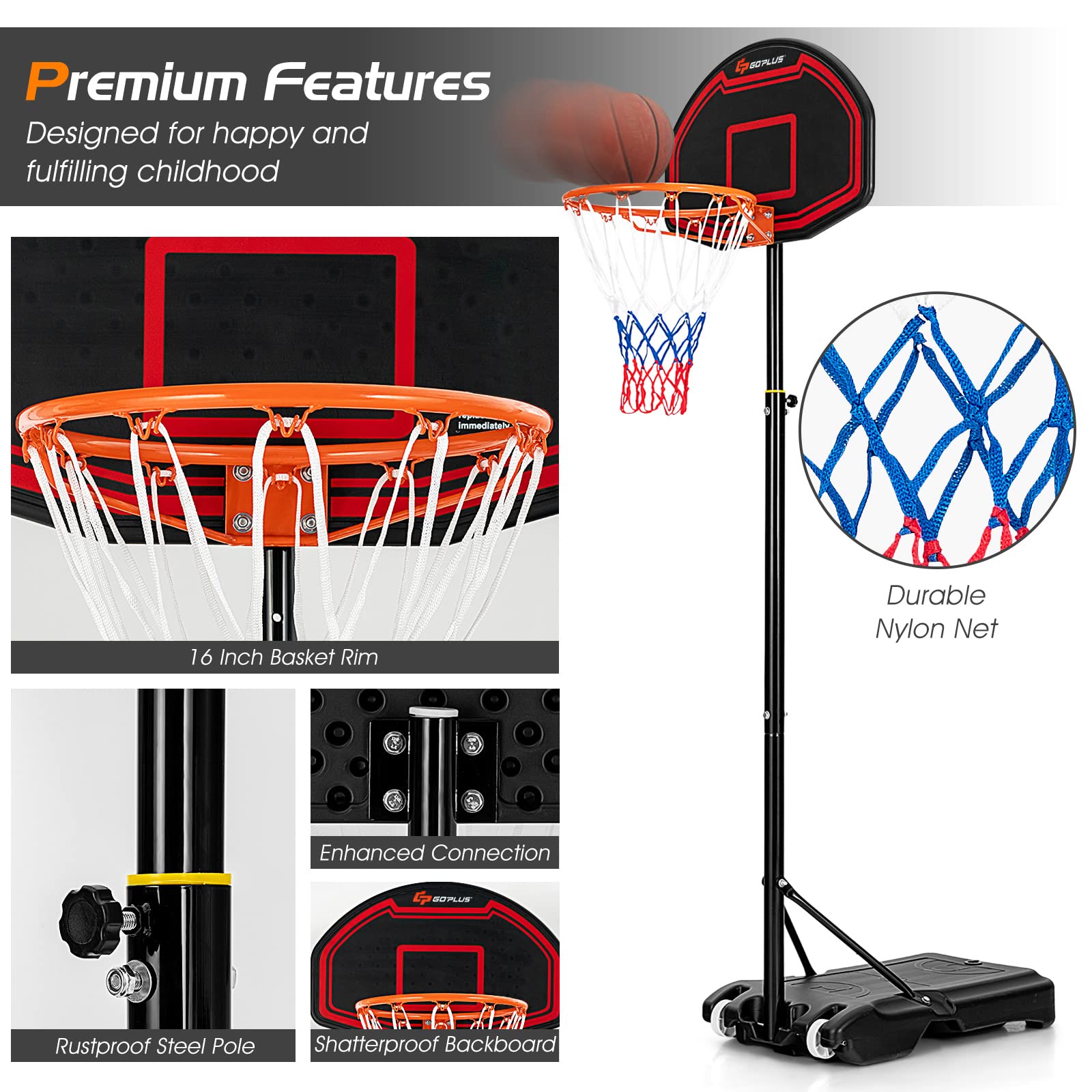 Snapklik.com : Goplus Portable Basketball Hoop Outdoor, 6.3FT-8.1FT ...