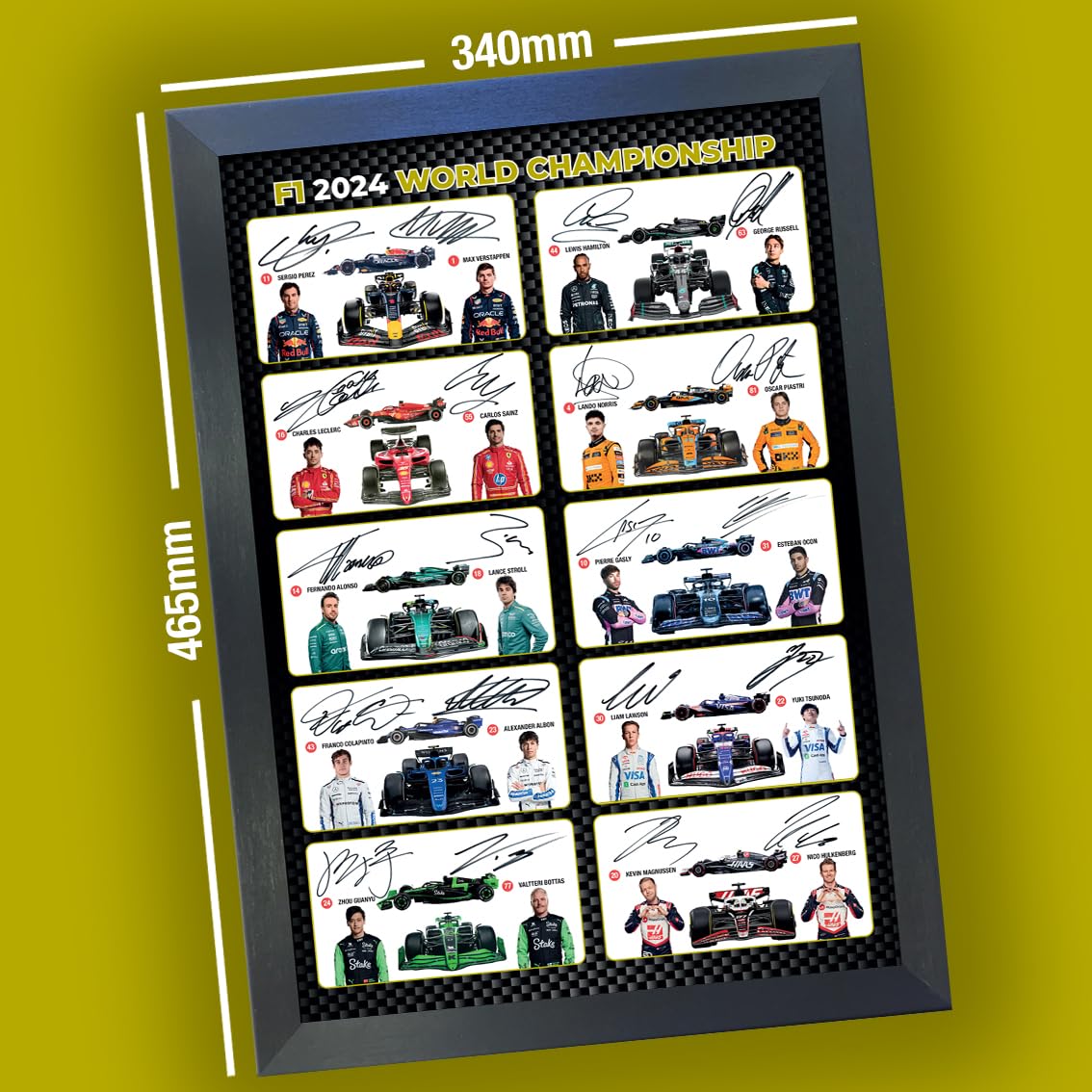 F1 2024 Drivers and Cars Signed Autograph Print, 350gsm, A3 Frame Size ...