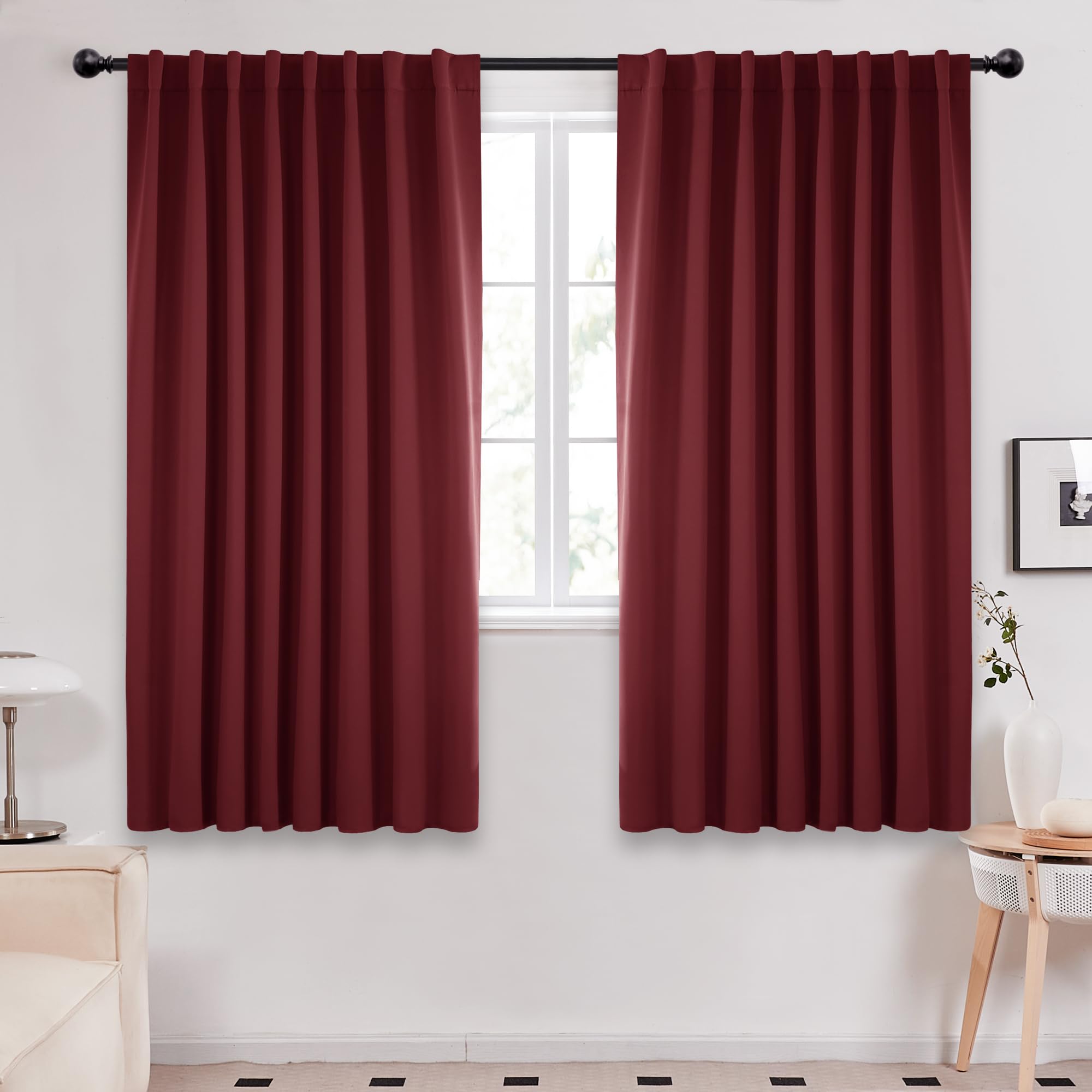 Deconovo Rod Pocket and Back Tab Red Curtains, Solid Thermal Insulated ...