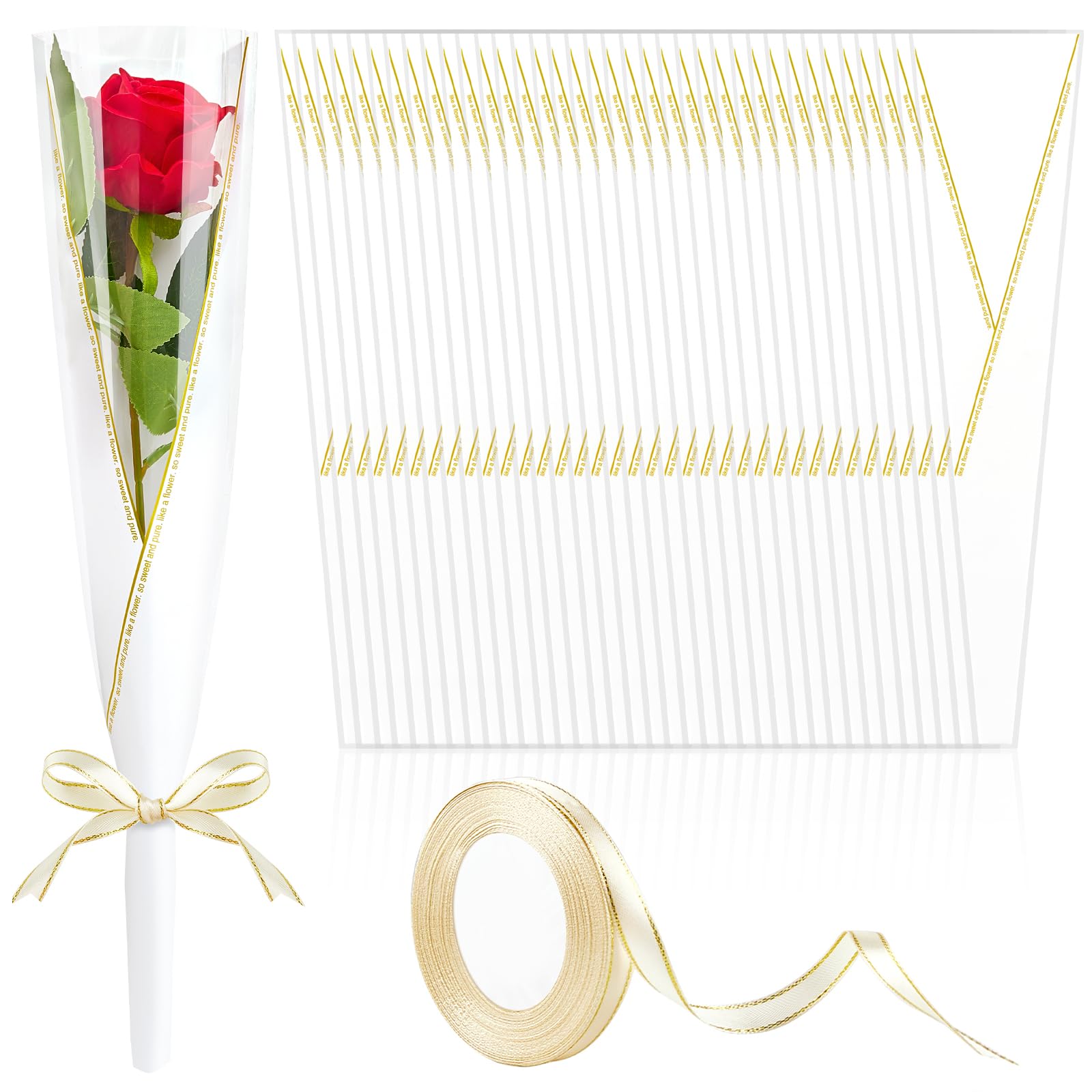 Amazon.com: Mauproy 100 Pack Single Rose Sleeves, Flower Wrapping Bags ...
