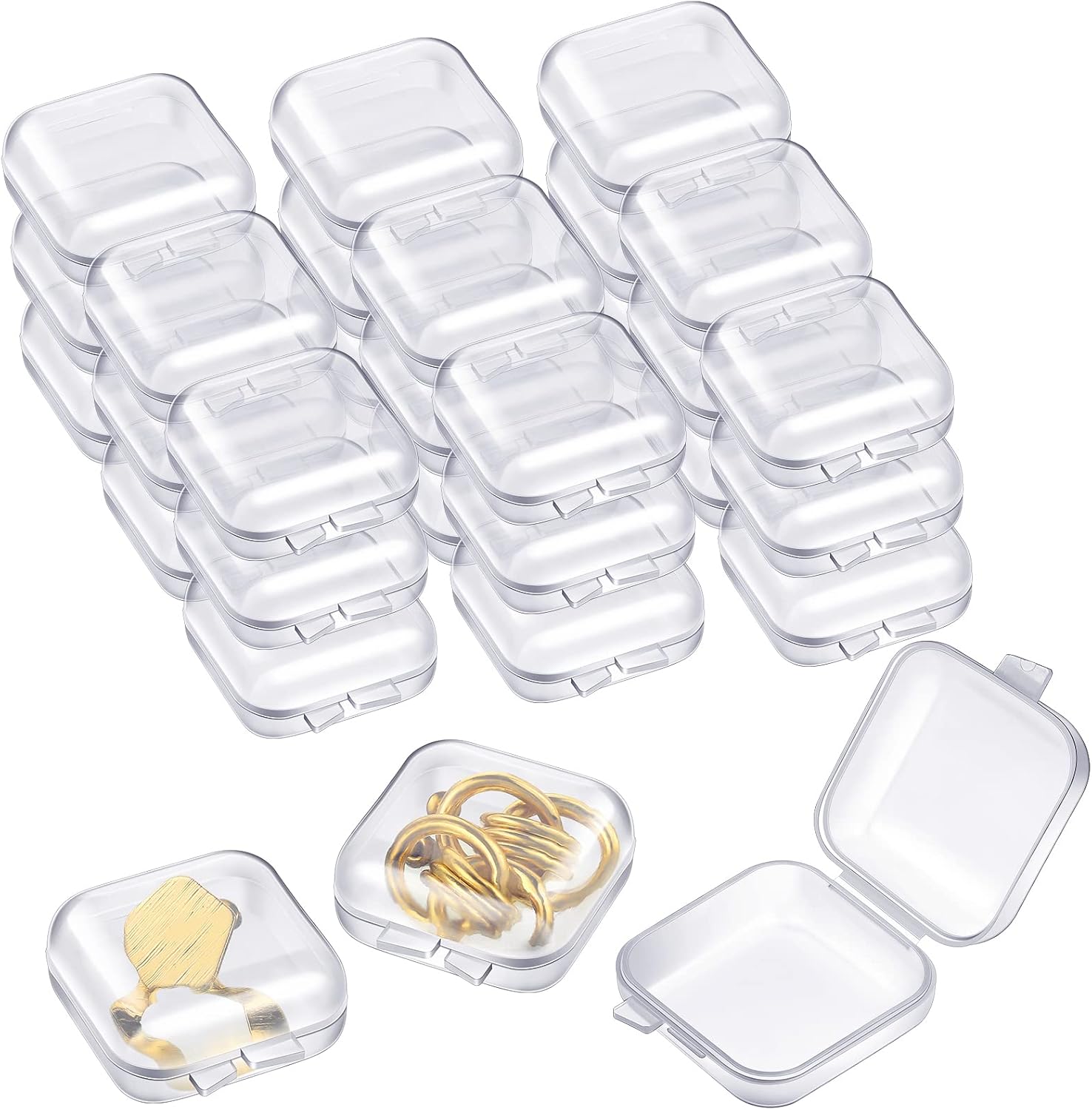 100 Pack Mini Clear Jewelry Box with Hinged Lid Small Plastic Jewelry ...