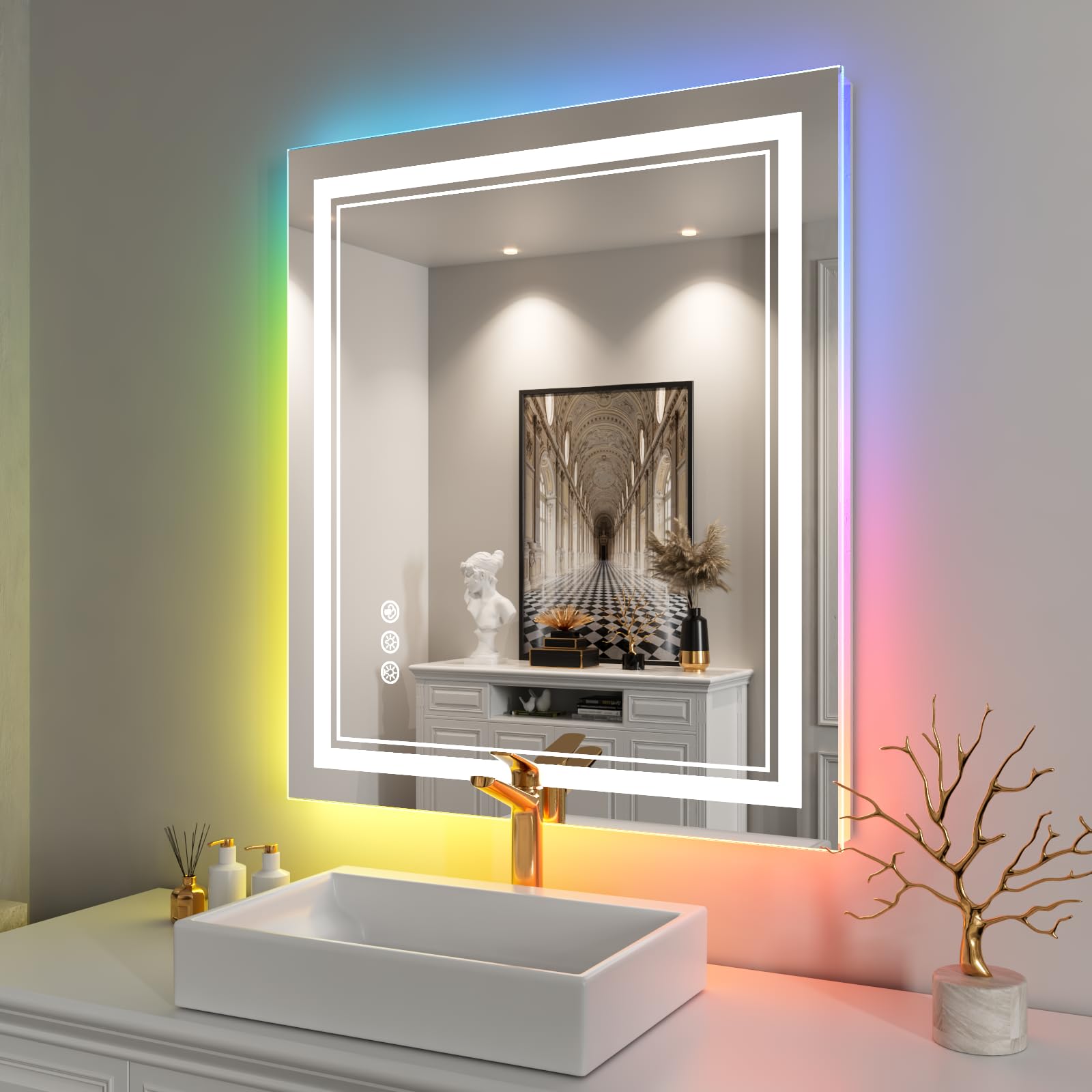 Amazon.com: ISTRIPMF 28x32 inch LED Bathroom Mirror with RGB Lights ...