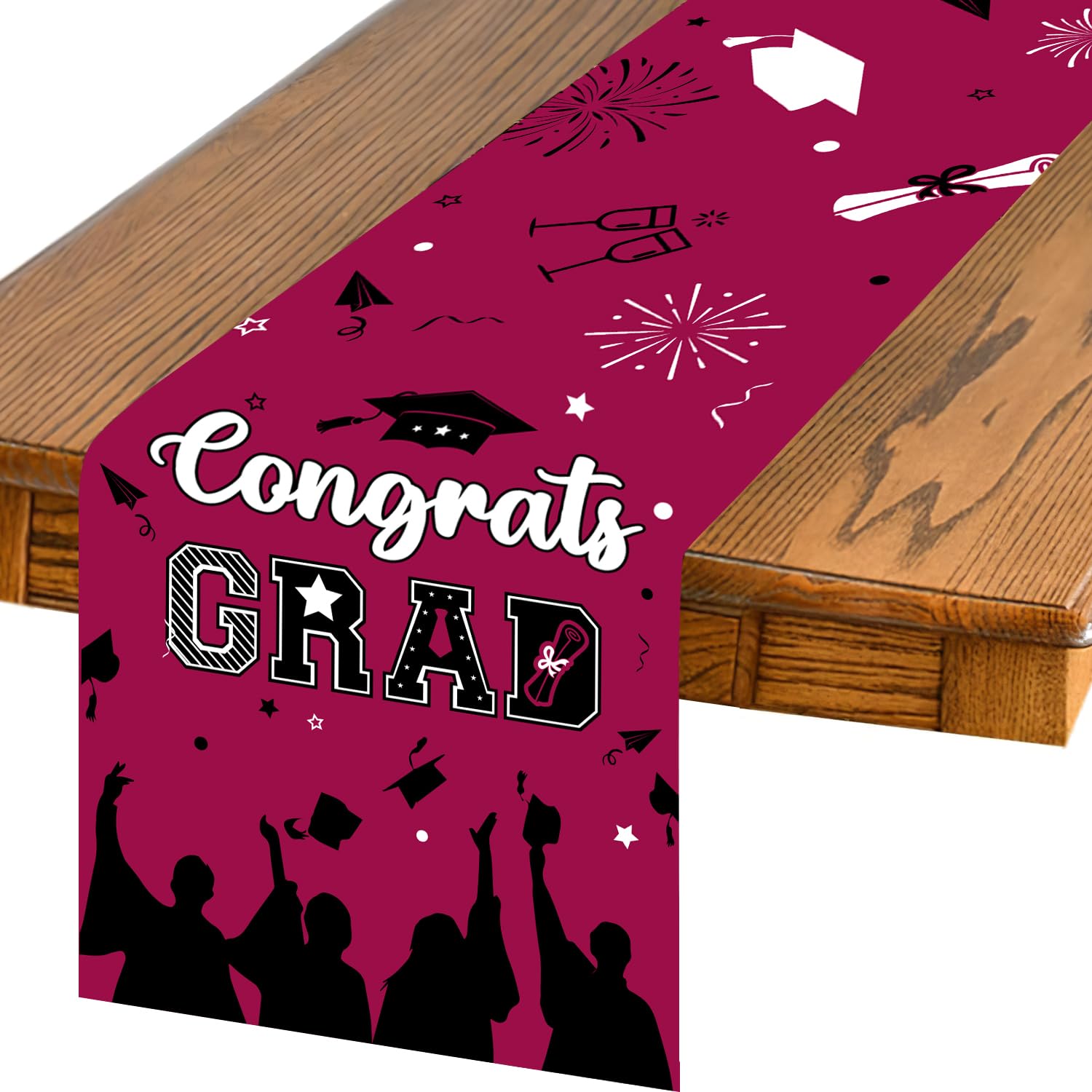 Amazon.com: Graduation Table Runner Crimson and Black Congrats Grad ...