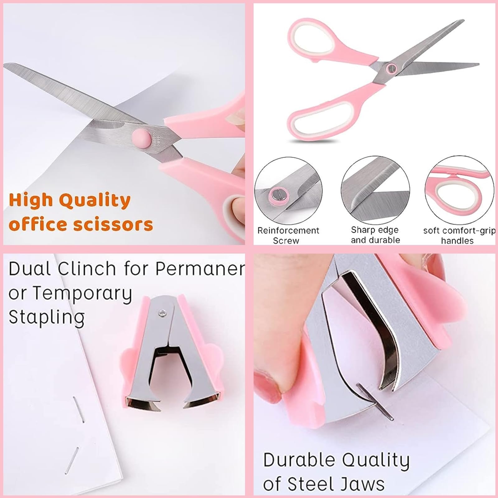 Snapklik.com : Pink Desk Office Supplies Kit For Women, Pink Desktop Stapler, Tape Dispenser ...