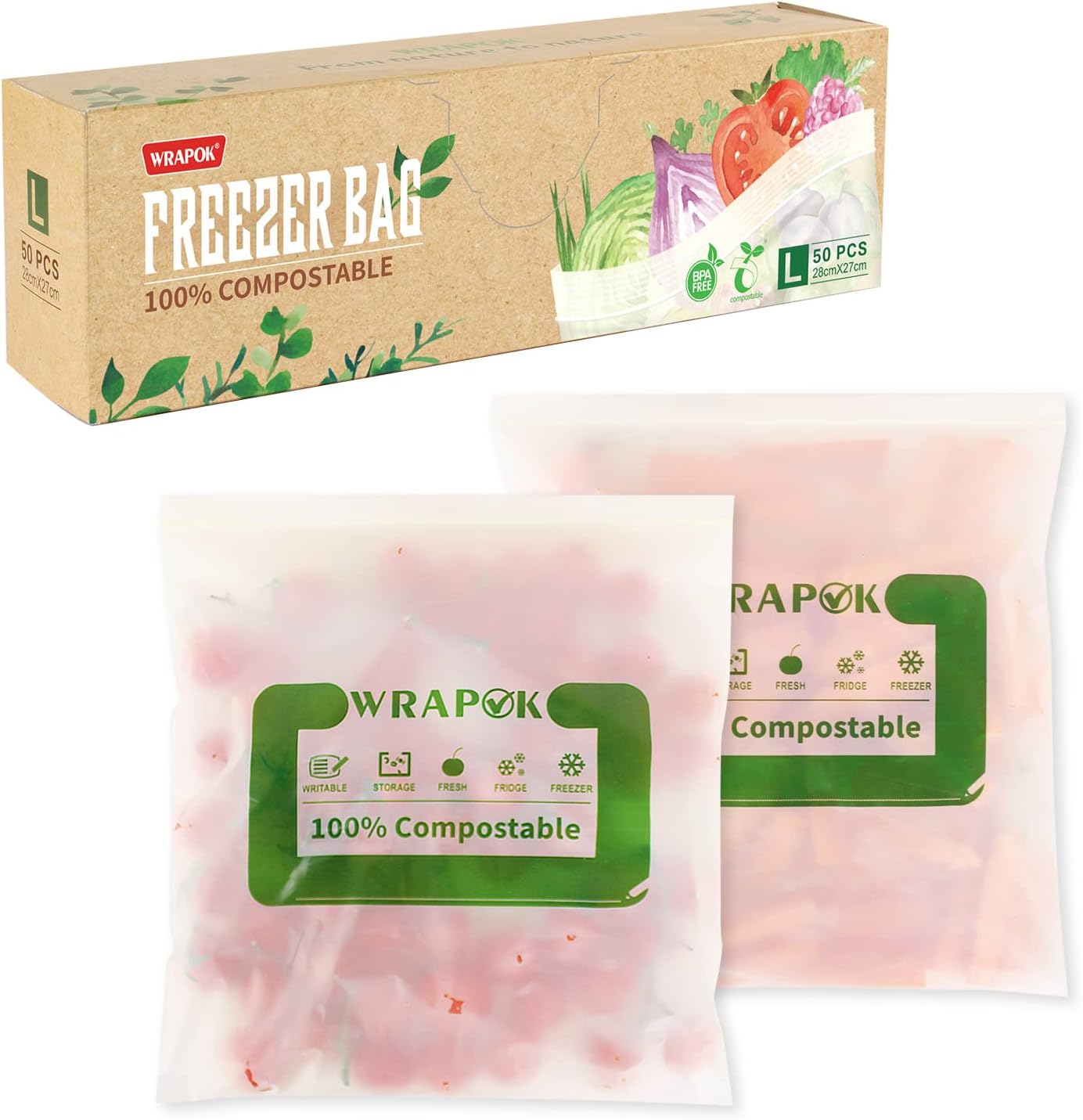 Amazon.com: 50 Counts 100% Compostable Zipper Bags | Eco-Friendly Food ...