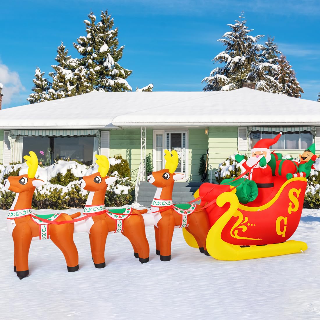 Snapklik.com : GOOSH 12 Ft Christmas Inflatable Reindeer Cart Outdoor ...