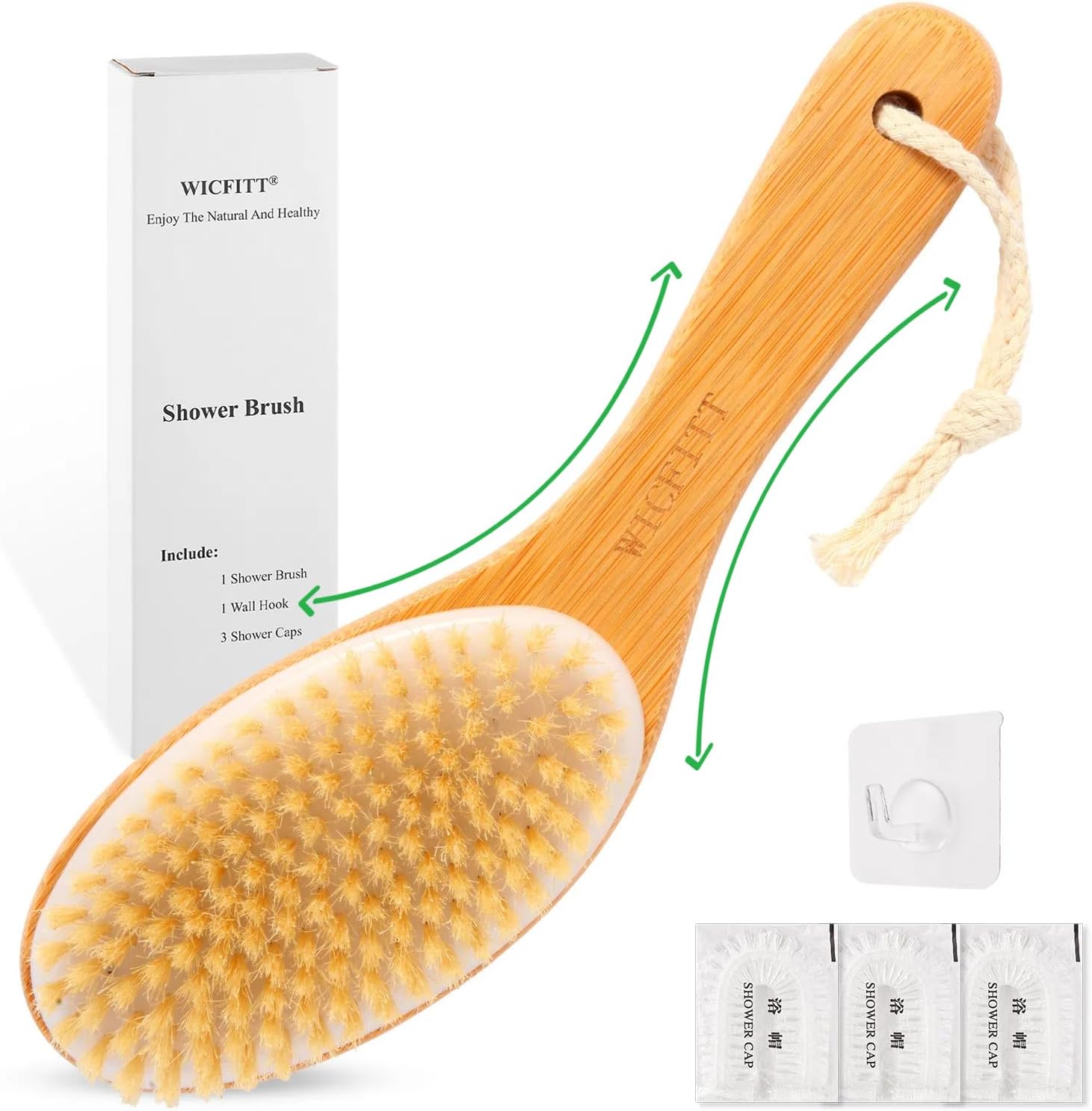 Amazon.com : HiKin 9.84" Short Handle Dry Body Brush Back Scrubber ...