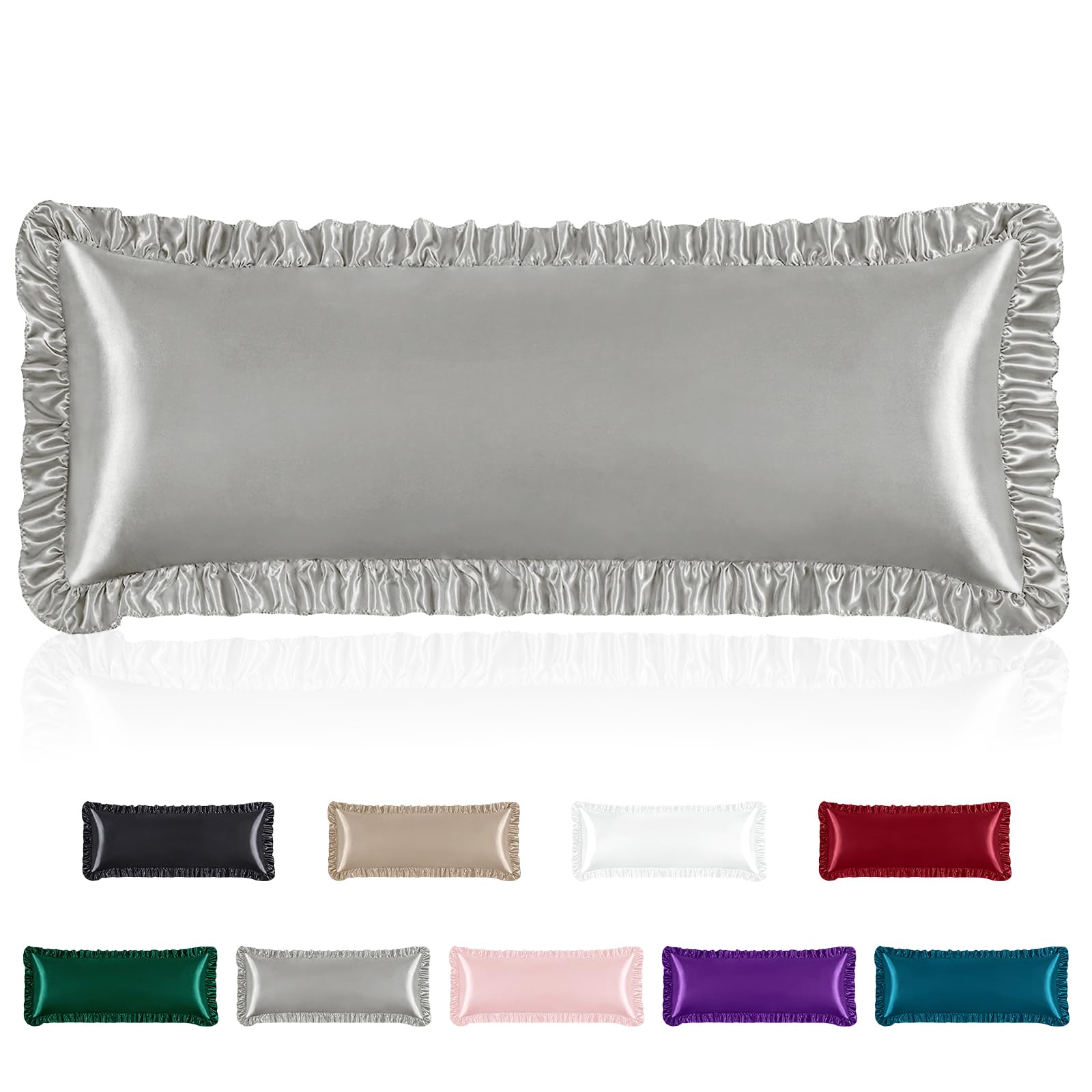 Amazon.com: Homiest Ruffle Satin Body Pillow Cover, Silky Satin Body ...