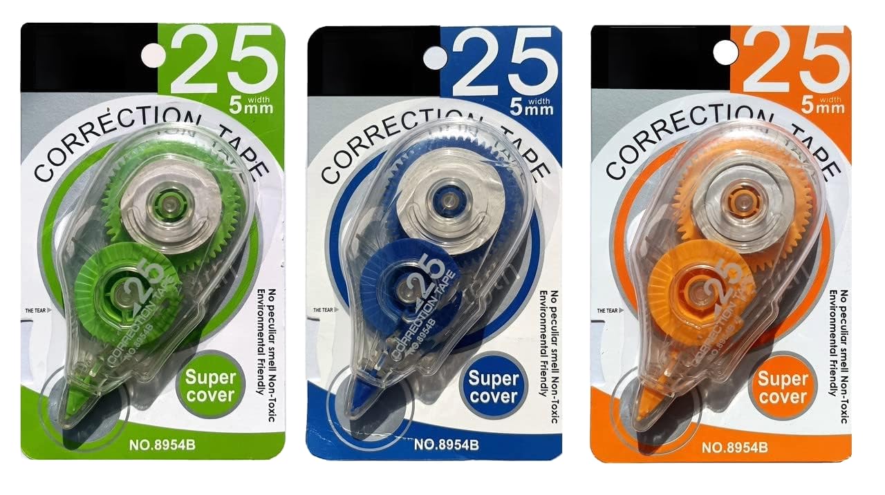 3pcs Long Mistake Clear Correction Tape, 5mm x 36 Meter (25m x 3pcs ...