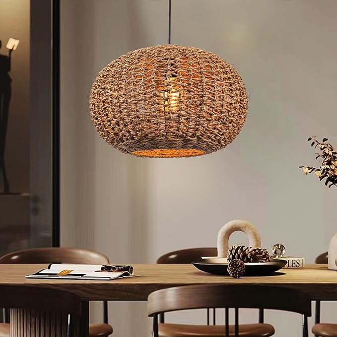 Arturesthome Rattan Chandelier, Handwoven Kitchen Pendant Light,Wicker ...