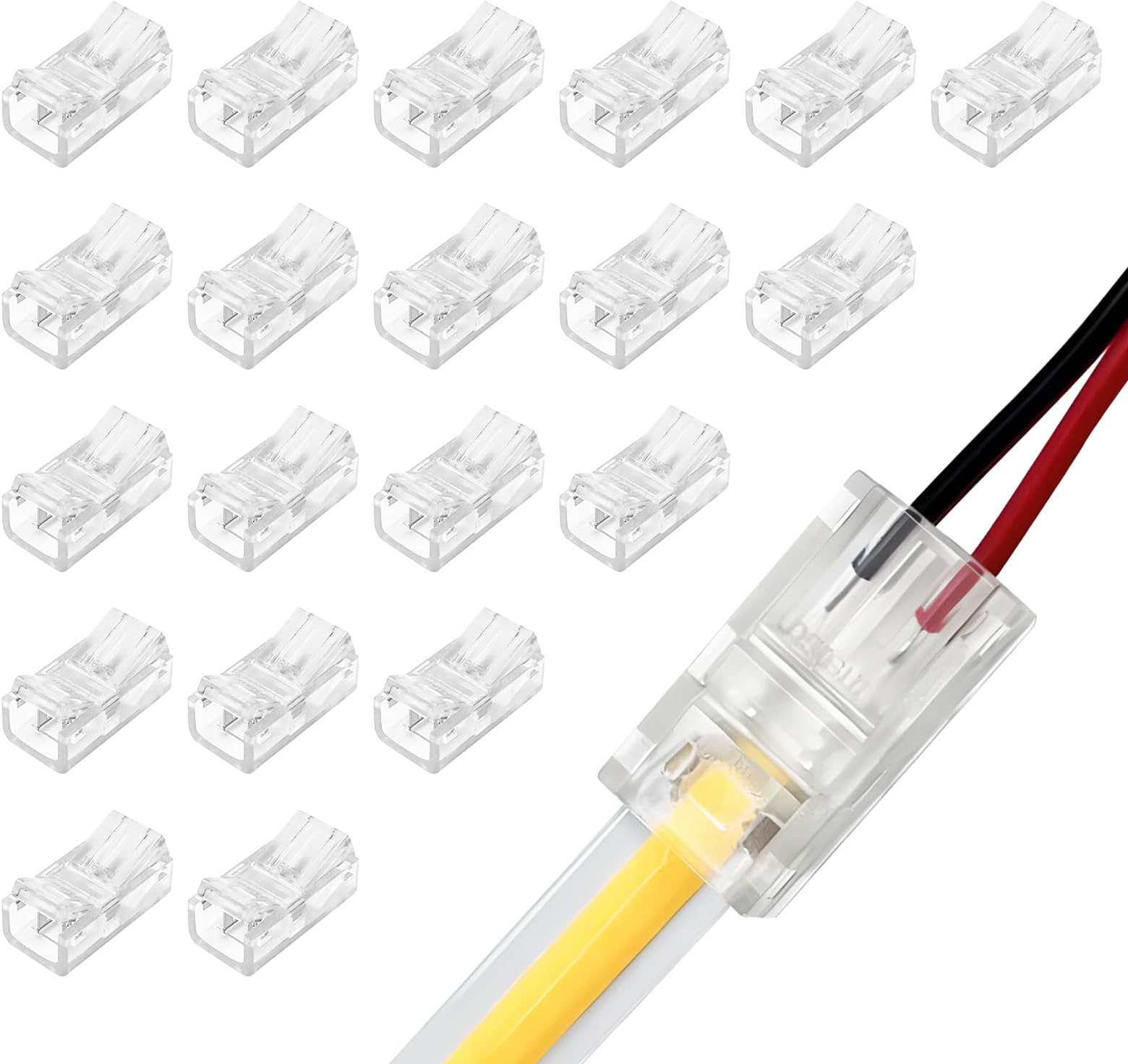 20 Pieces 2-Pin 8mm LED COB Strip Connector, Transparent Solderless LED ...