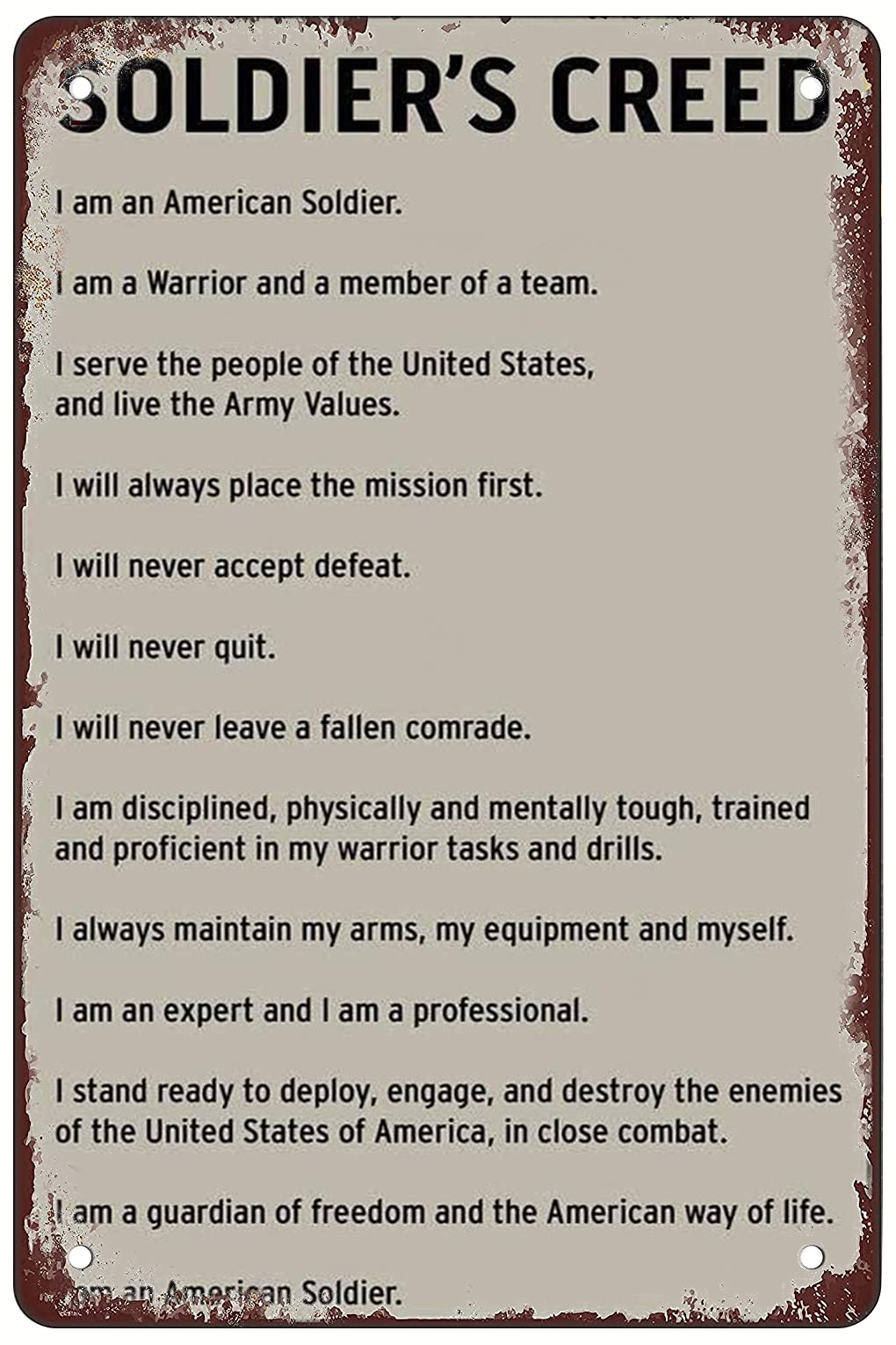 Amazon.com: Us Army Soldiers Creed Retro Vintage Wall Decor Sign Metal ...