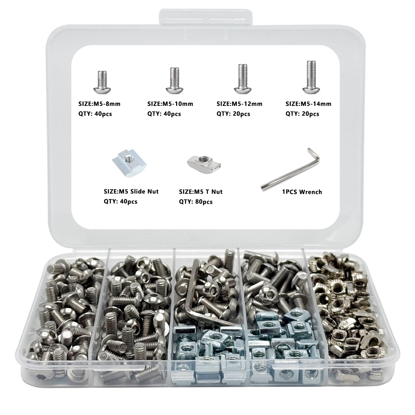 240Pcs 2020 Aluminum Extrusion Hardware Accessories, M5 T Nuts scerws ...