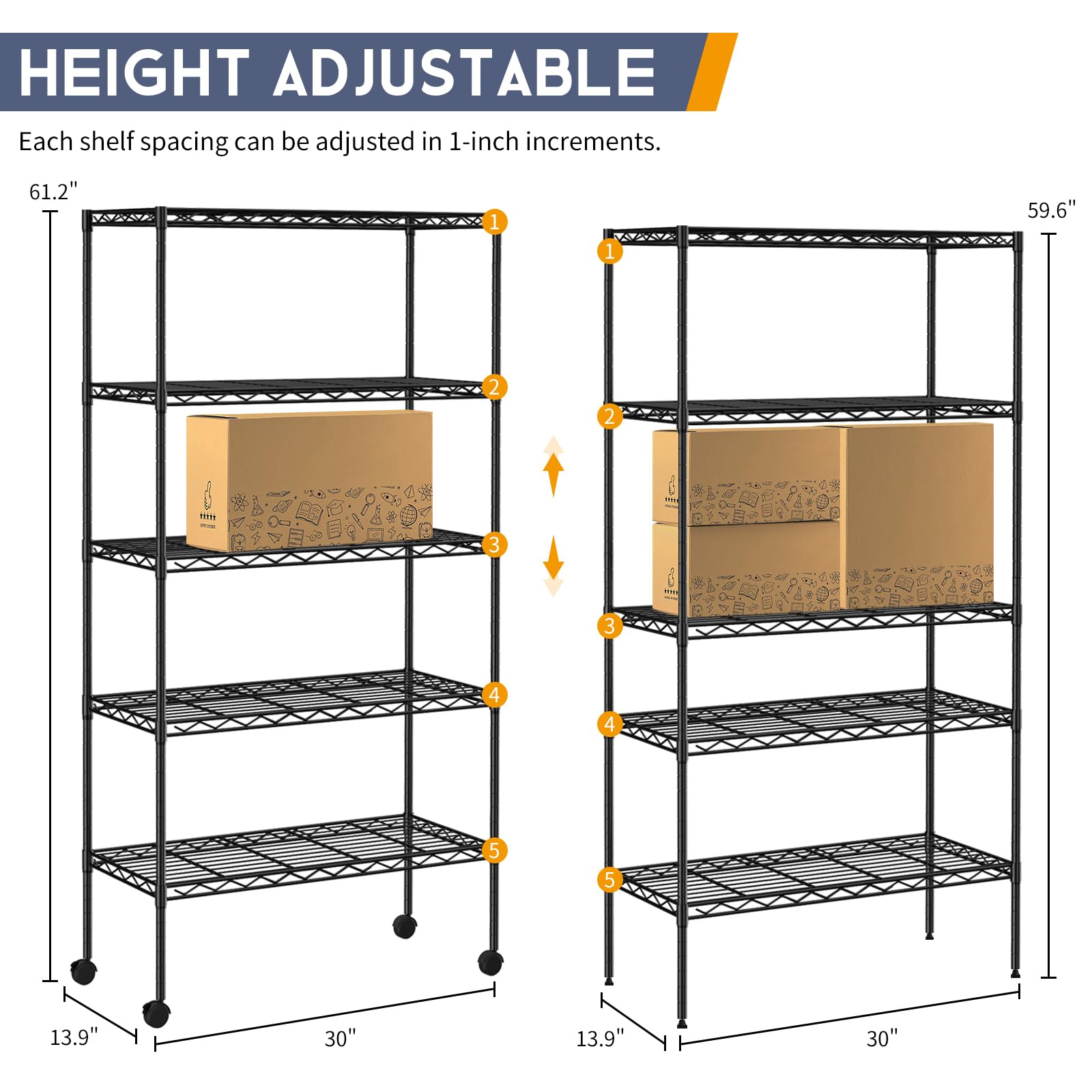 YYkokocat 5-Tier Wire Shelves 61" H x 30" x 14" Metal Storage Shelves ...