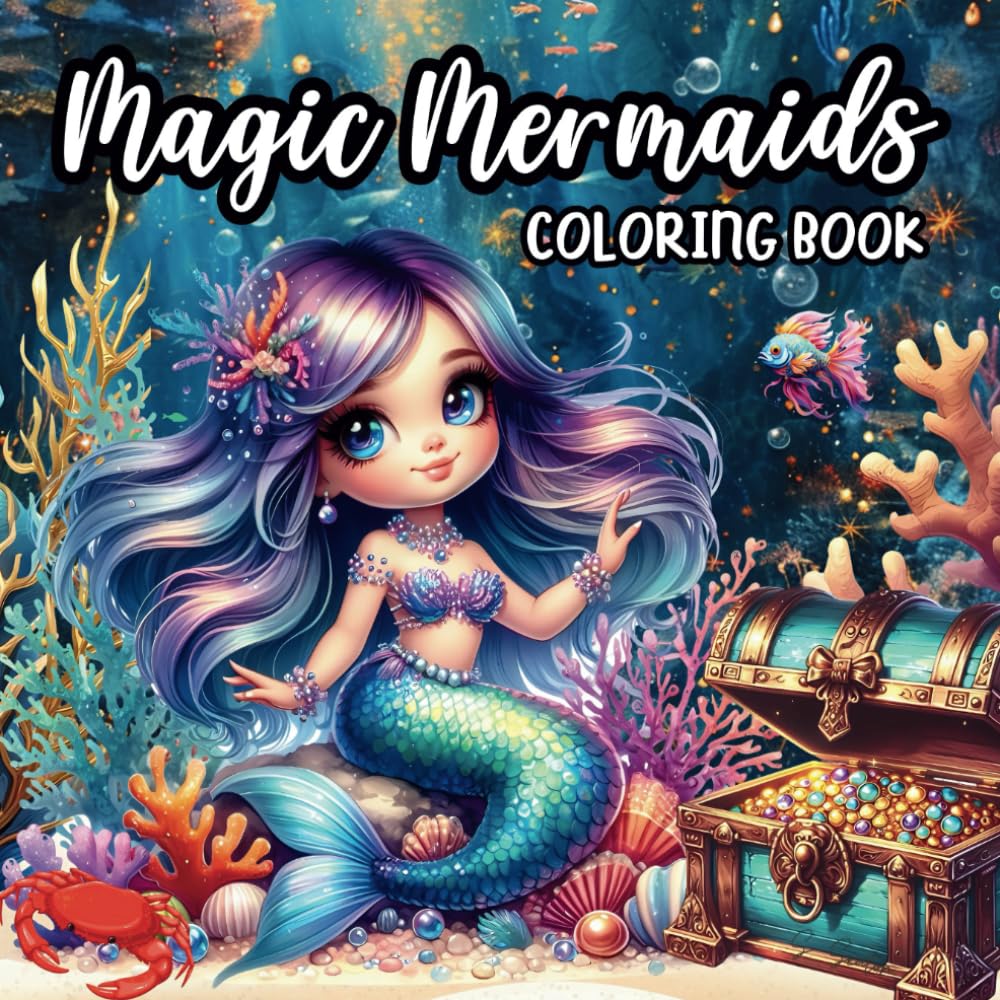 Magic Mermaids Coloring Book - 40 Beautiful Mermaids and Underwater ...