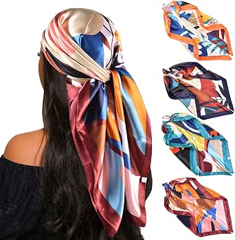 JSTHHTT 4 Pack Femmes Grand Foulards Carrés, Foulard Cheveux Femme ...