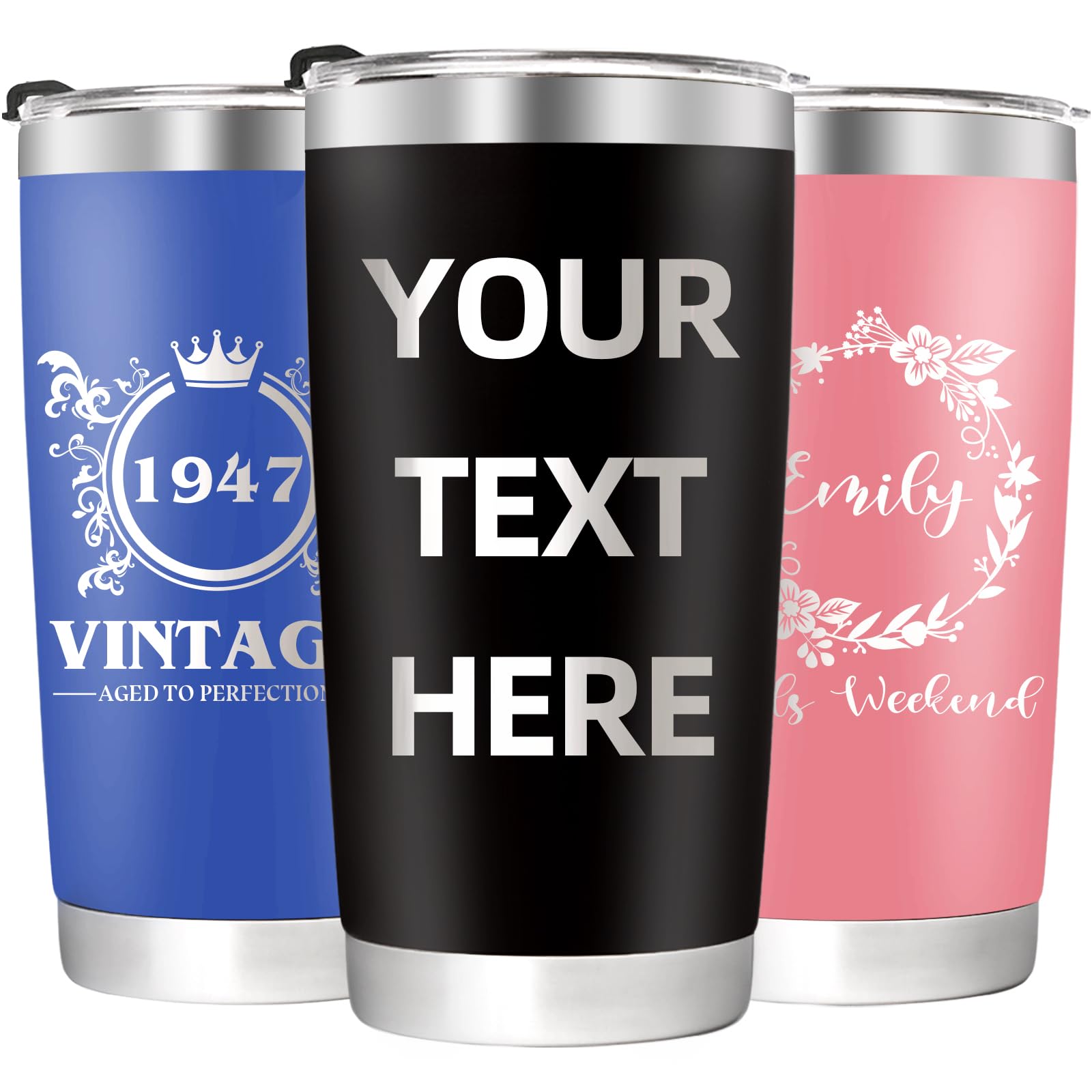 Personalized Tumbler with Text 9 Designs 10 Colors - Vacuum Insulated ...