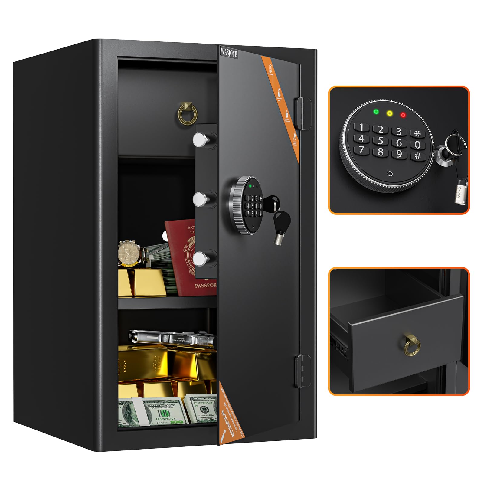 WASJOYE Large Cabinet Safe Box - Home Security Safe Box with Digital ...