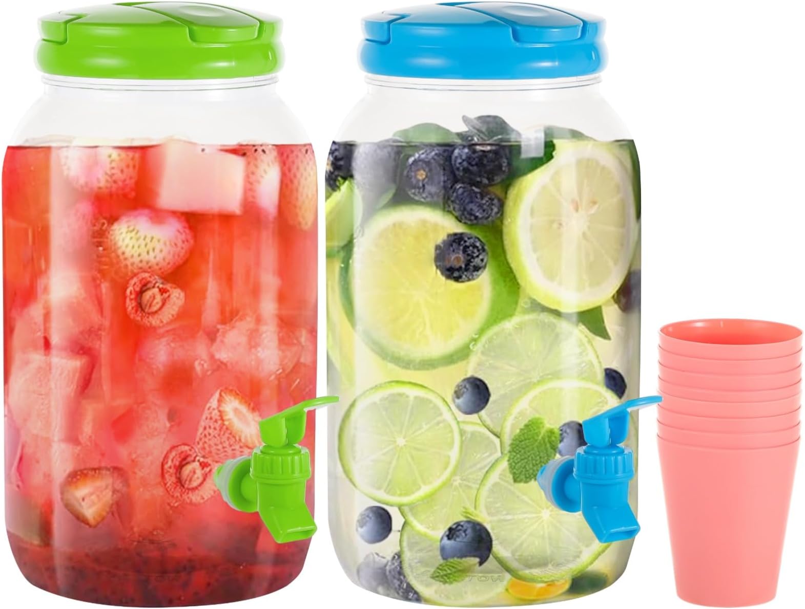 Amazon.com | 2 PCS Plastic Drink Dispenser with 8 Cups, 1 Gallon Clear ...
