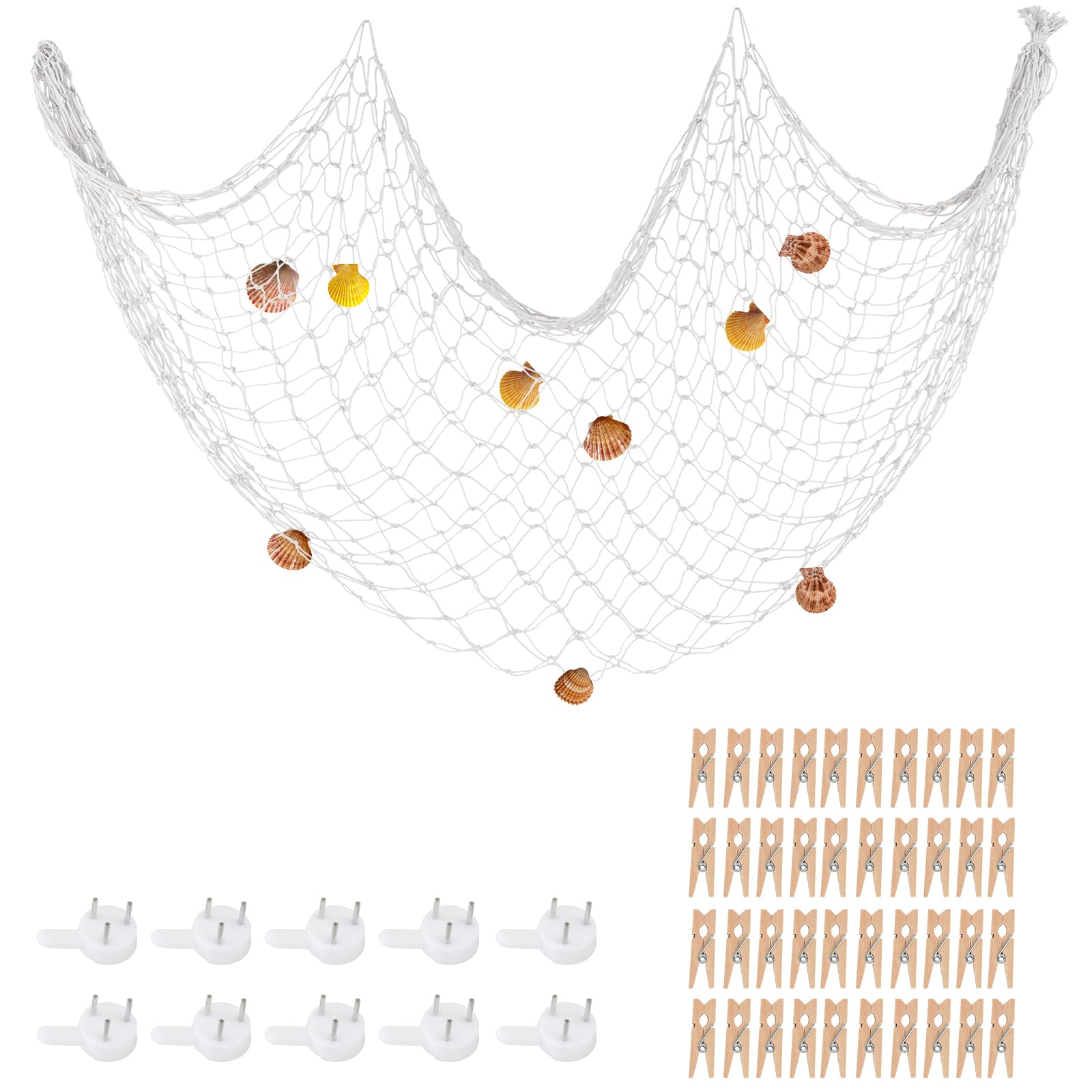 Amazon.com: ZUEXT Fish Net Decoration 80x40 Inch, White Cotton Mermaid ...