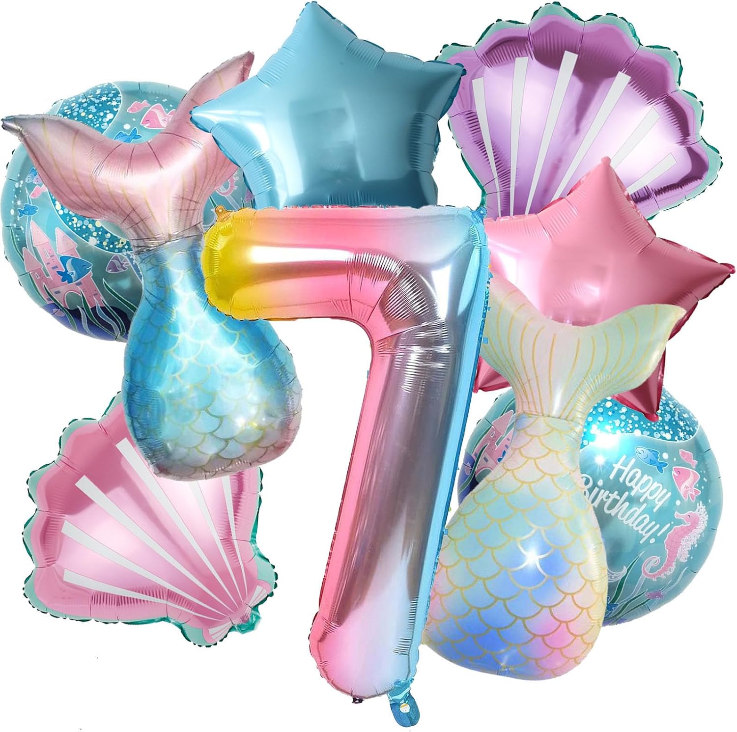 Amazon.com: 9 Pcs Mermaid Birthday Decoration Sea Balloon Mermaid Foil ...
