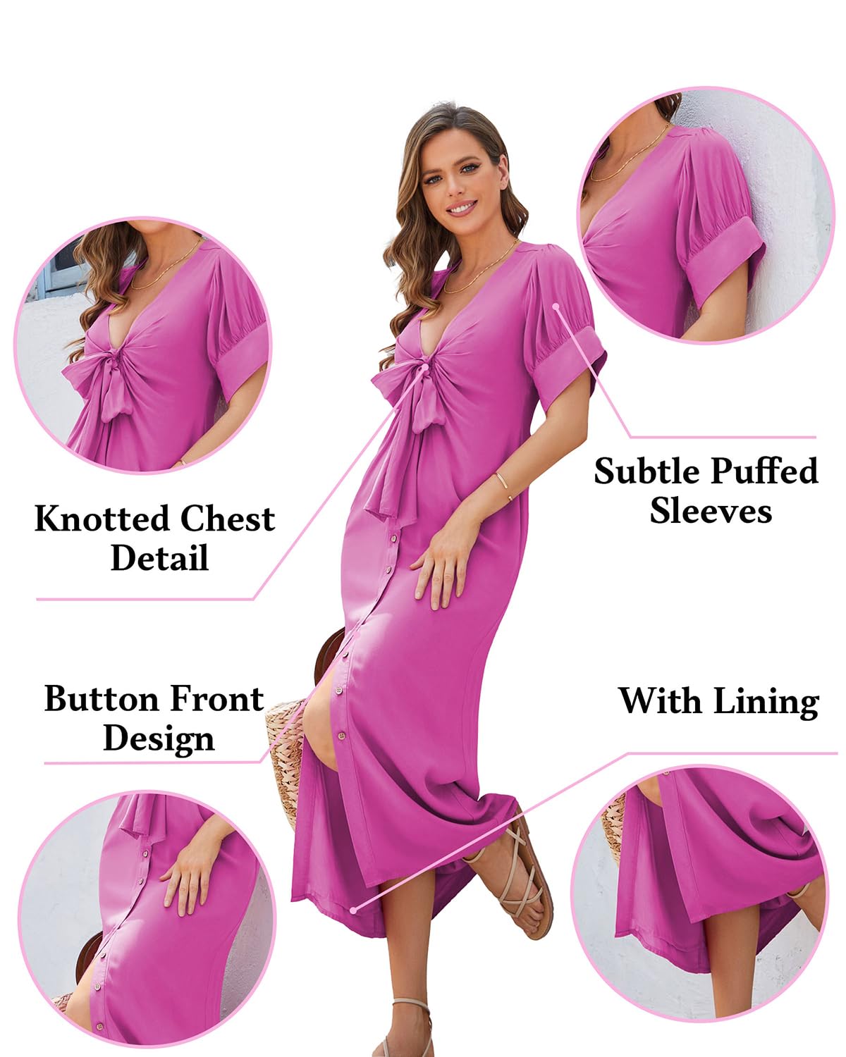 Snapklik.com : Womens Maxi Dress Causal Wrap V-Neck Boutton Slit Puff ...