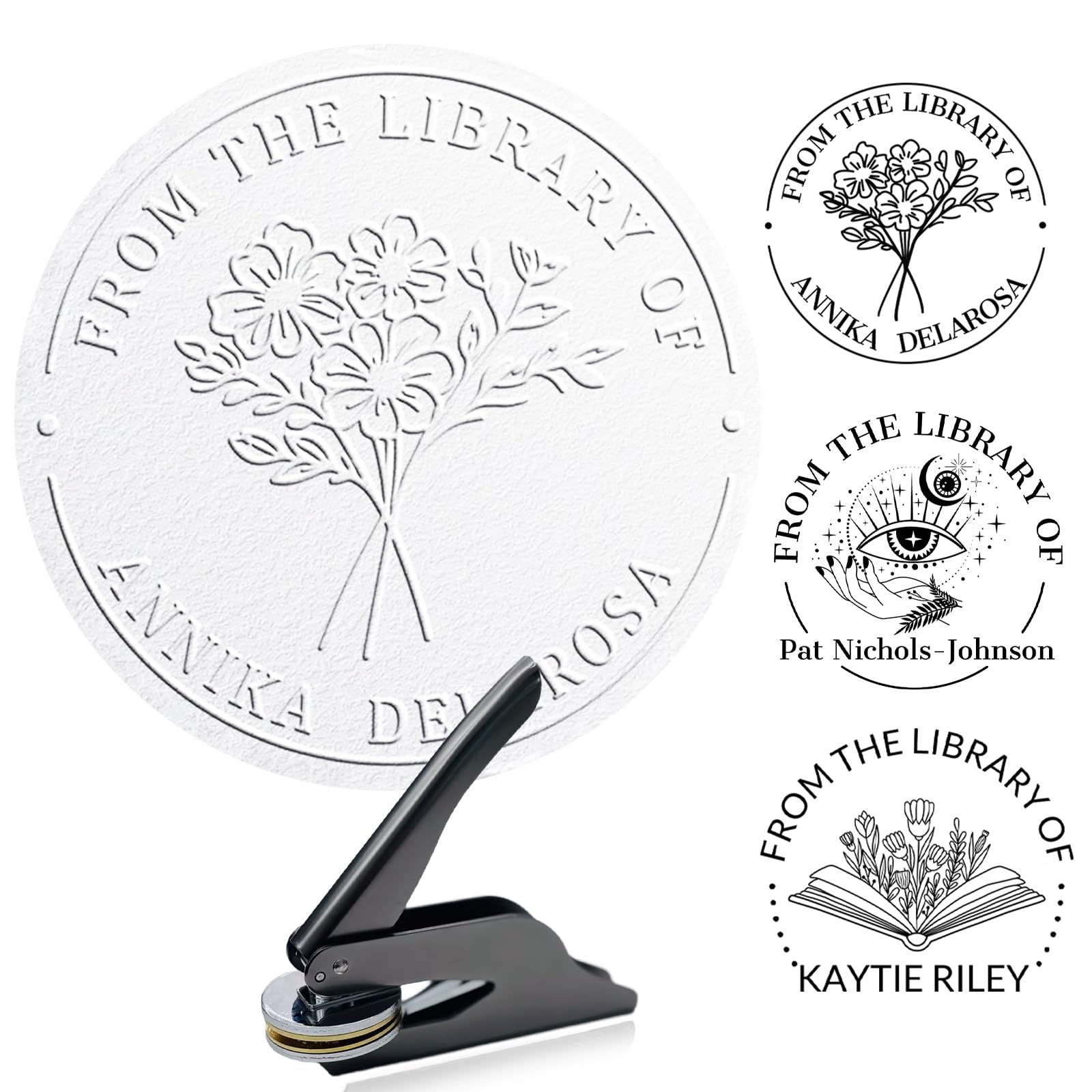 Amazon.com : HJX Personalized Book Embosser Stamp Custom Floral Book ...