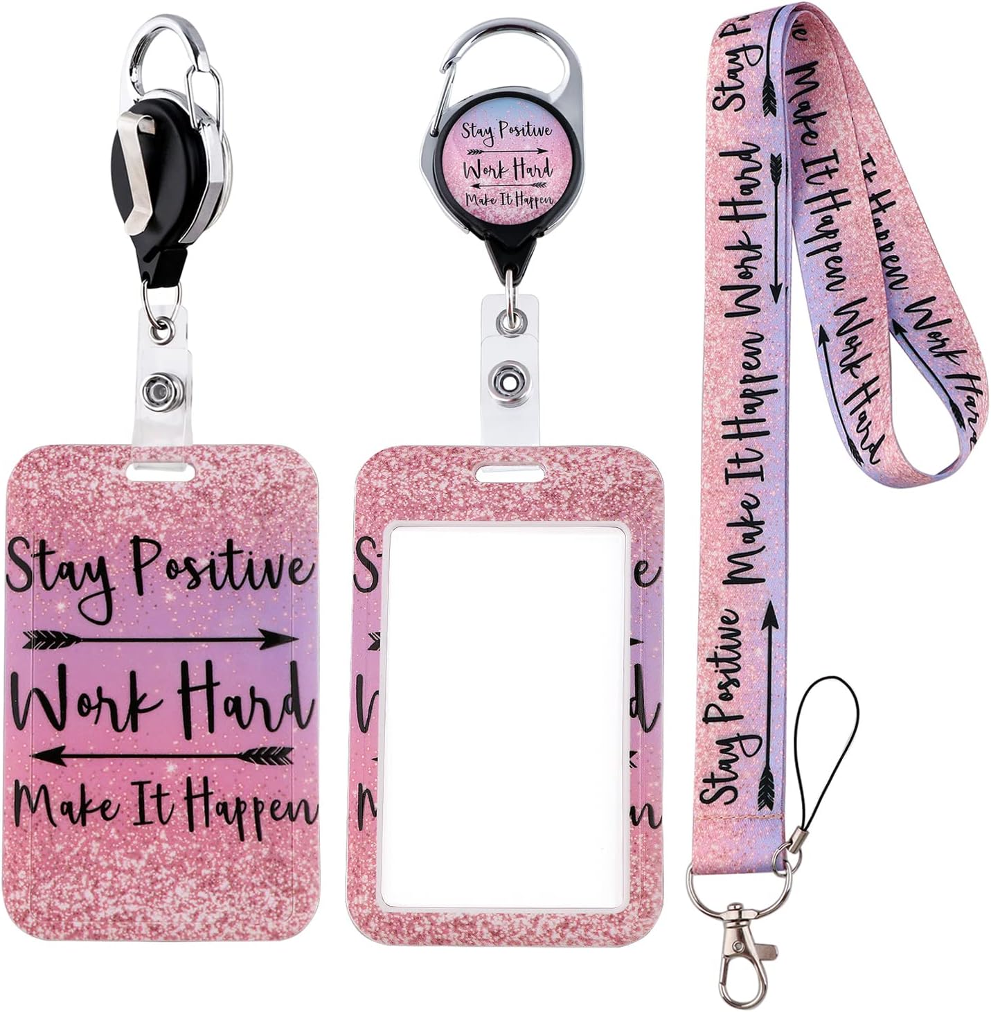 Amazon.com : Cute Lanyard with ID Holder Pink Case and Retractable ...