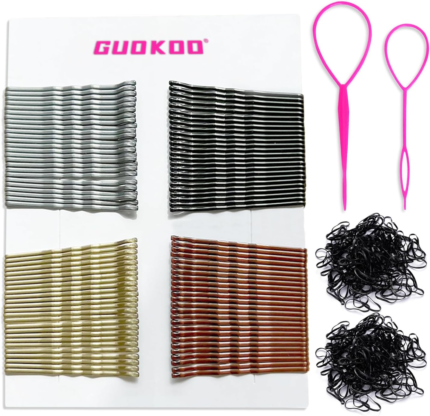 Amazon.com : Premium 400Pcs Bobby Pins and Hair Elastics Kit: 200 Black ...