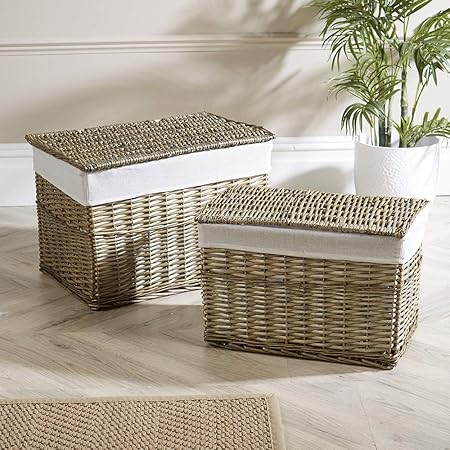 Wovenhill Set of 2 Kubu Square Wicker Baskets | Handmade Woven Storage ...