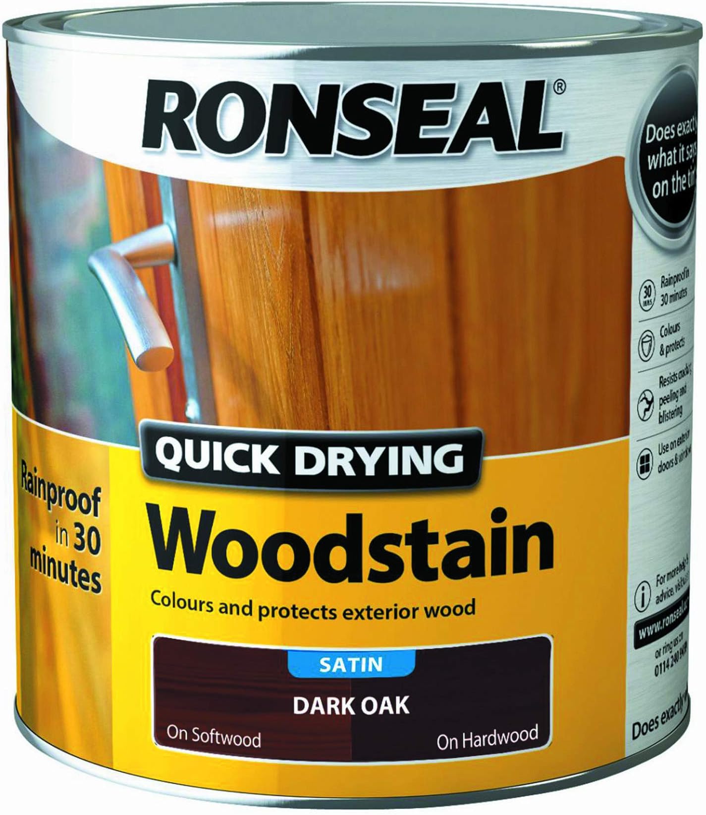 Ronseal Quick Drying Woodstain Dark Oak Satin 2.5L : Amazon.co.uk: DIY ...