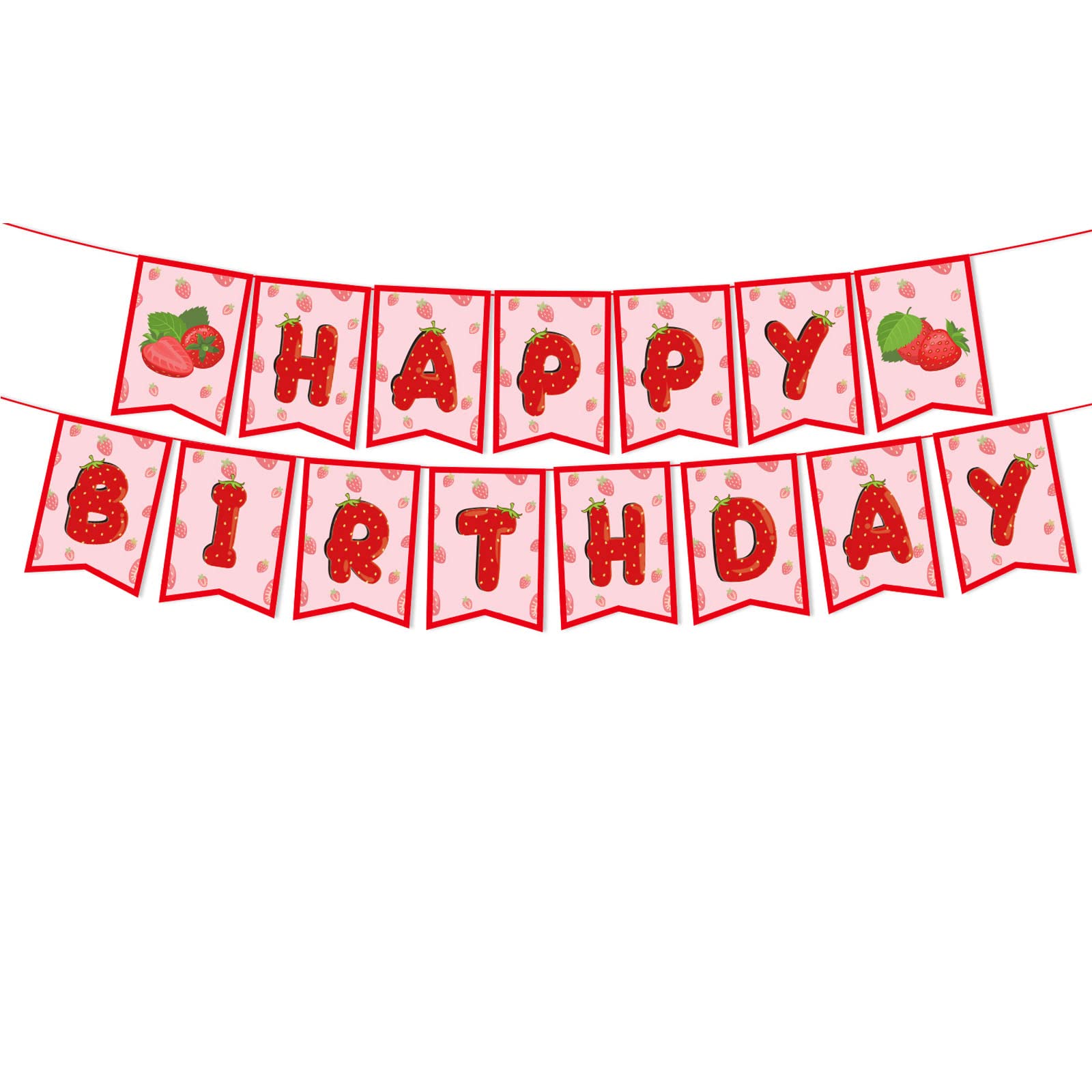 Amazon.com: GLASNES Strawberry Happy Birthday Banner Strawberry ...