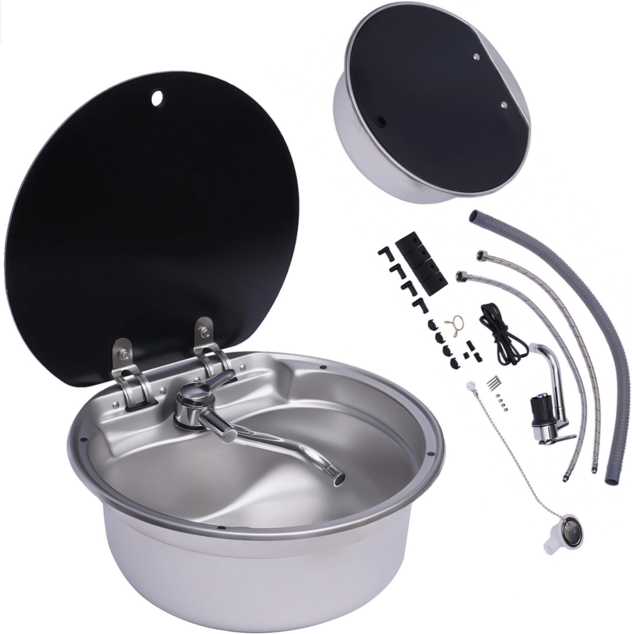 Amazon.com: Folding RV Sink and Faucet Combo with Lid, Stainless Steel ...