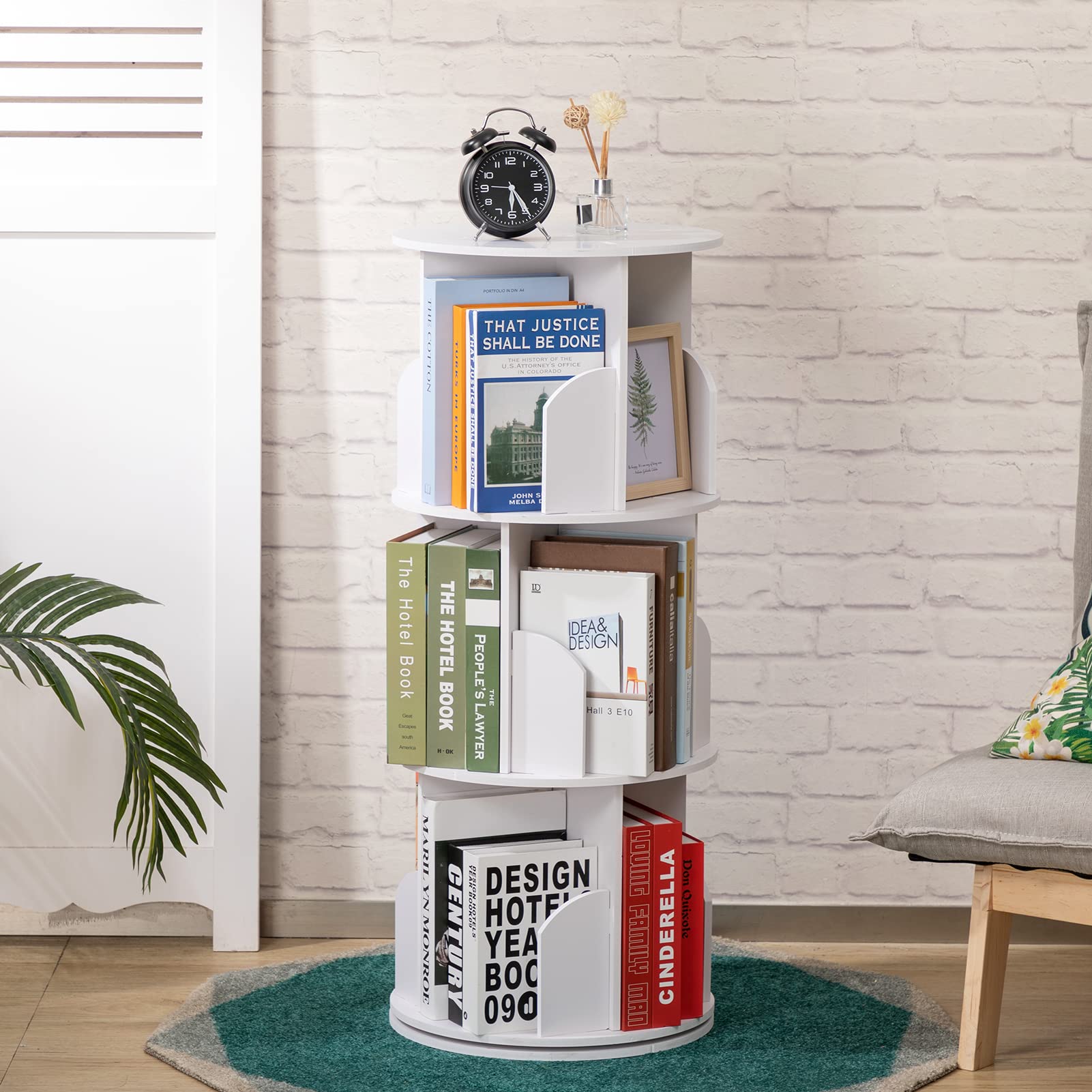 DOEWORKS 3 Tier 360 Rotation Display Bookcase, Rotating Stackable ...
