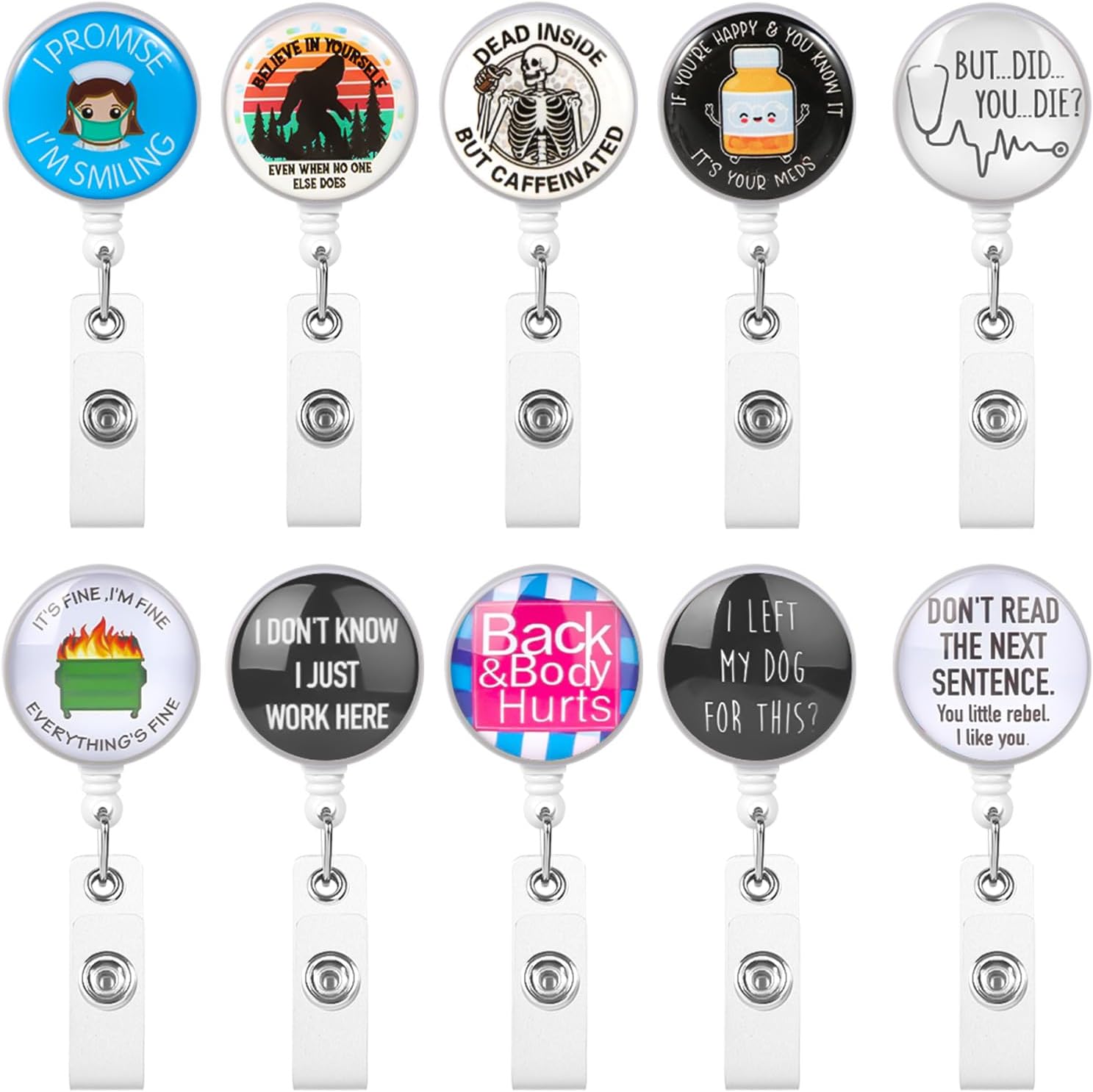 10pcs Badge Holder Retractable Clip, Cute Funny Reel with Swivel Clip ...