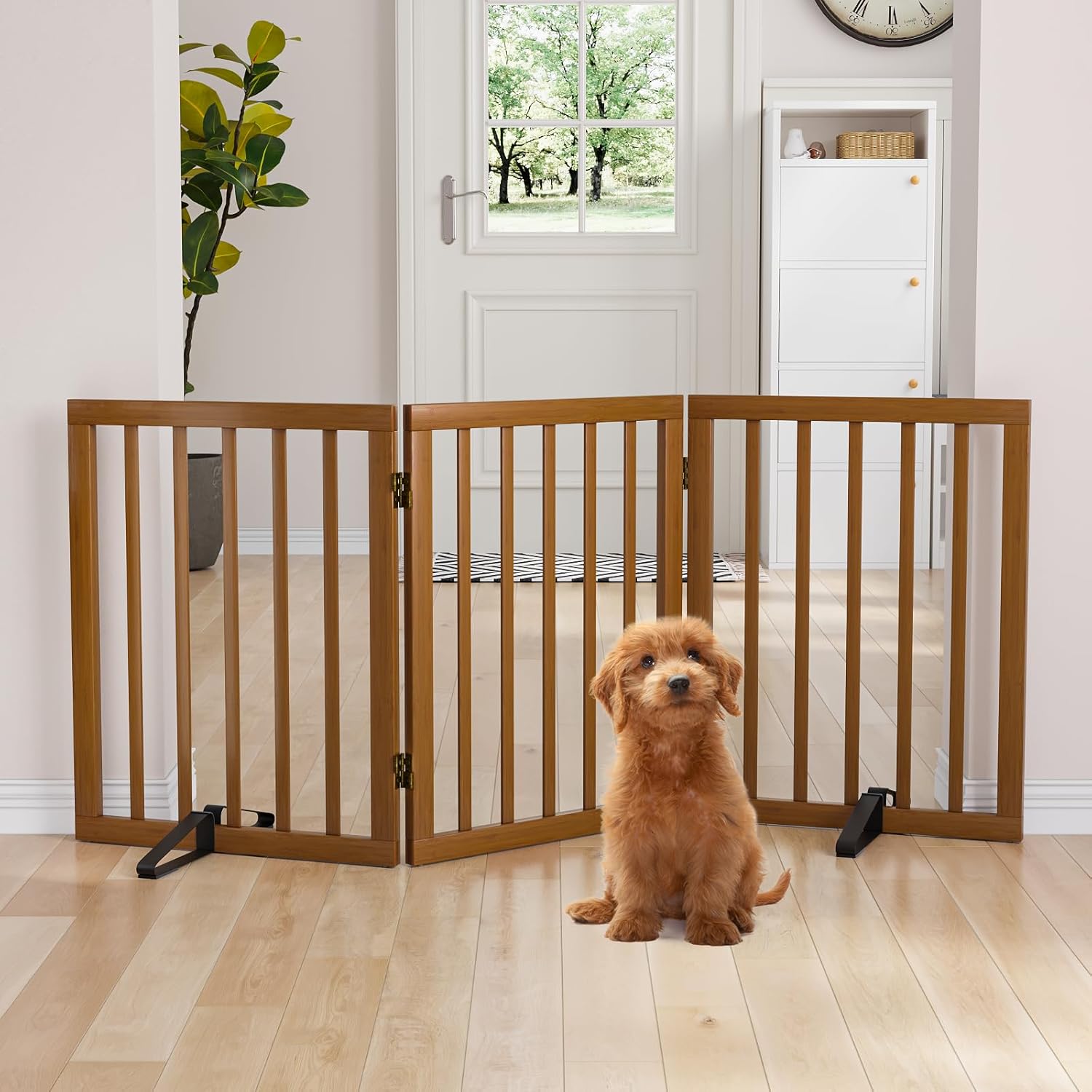 Amazon.com : Semiocthome Walnut Bamboo Dog Gates Barriers Indoor,3 ...