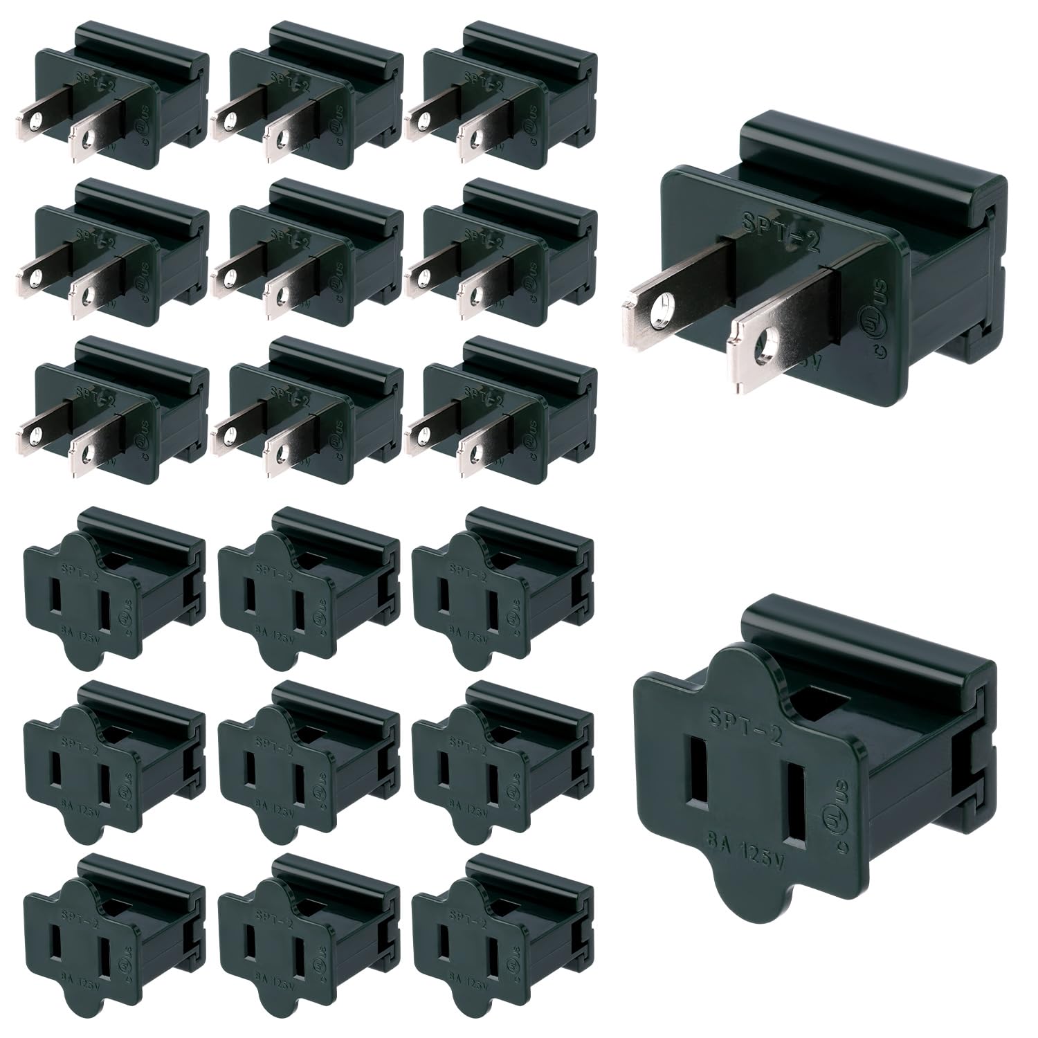 20pcs Holiday Christmas Lighting Outlet Male and Female Green Slip Plug ...