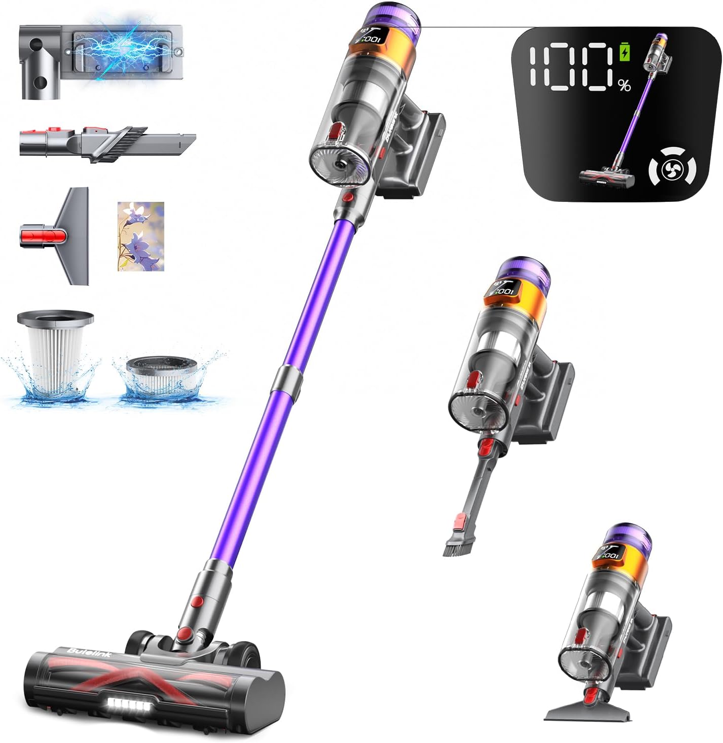 Aspirateur Balai sans Fil SMOTURE,550W/ 45KPA/60min Autonomie Aspirateur Balai Puissant et ...