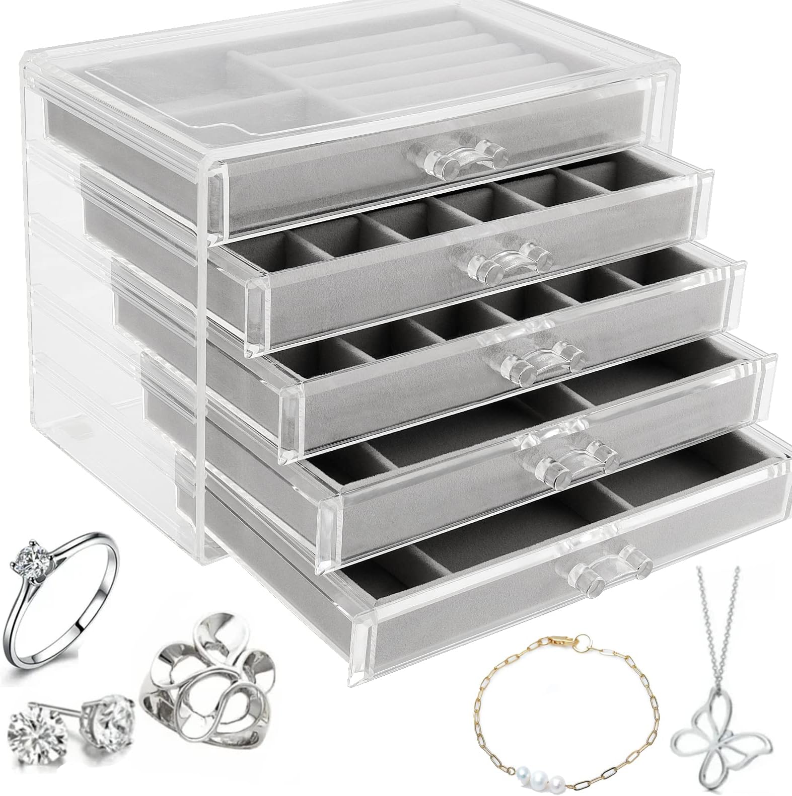 Qtuie Schmuckaufbewahrung Transparent Acryl Schmuckkästchen mit 3 ...