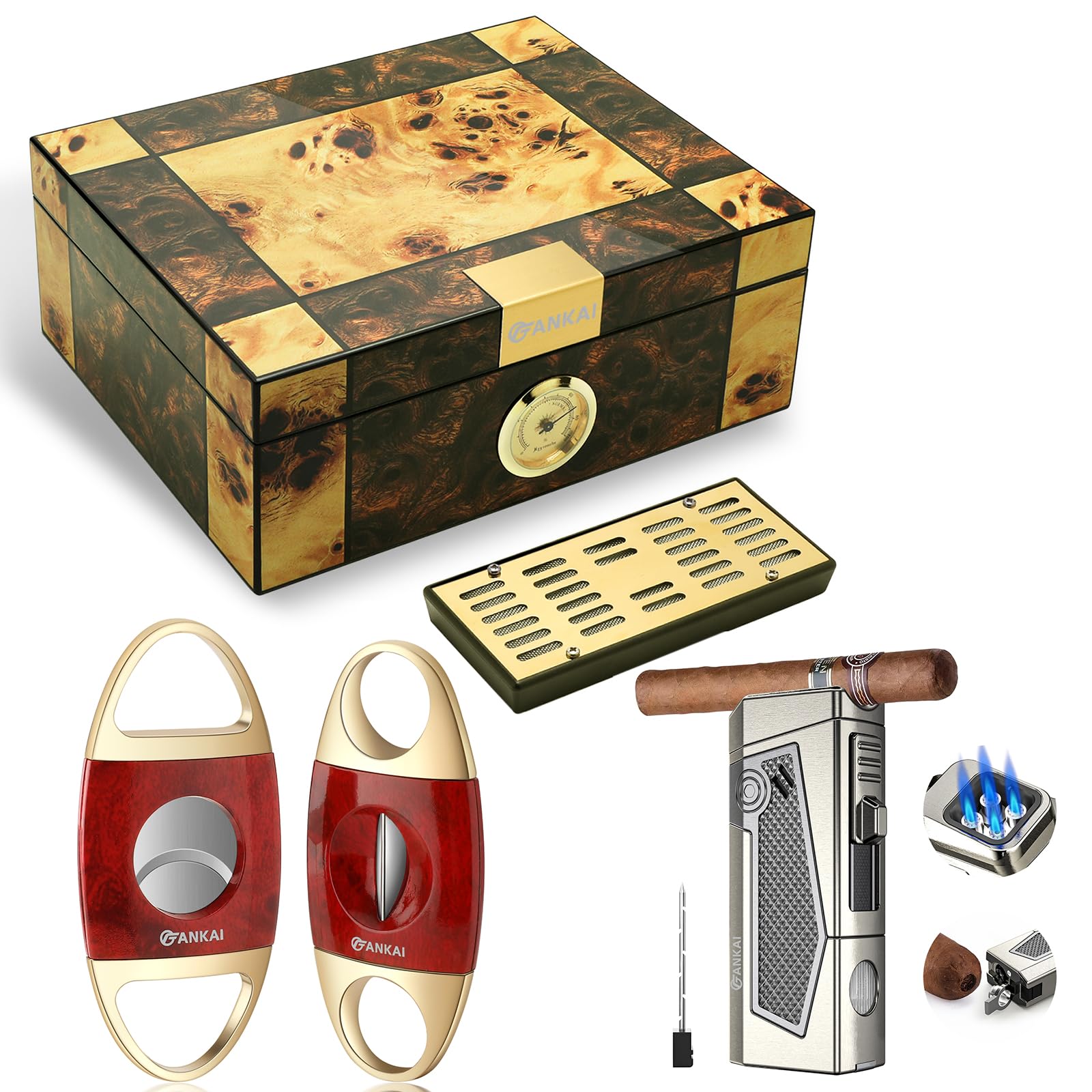 Amazon.com: FANKAI Cigar Humidor,Cigar Torch Lighter,Cigar Cutter Set ...