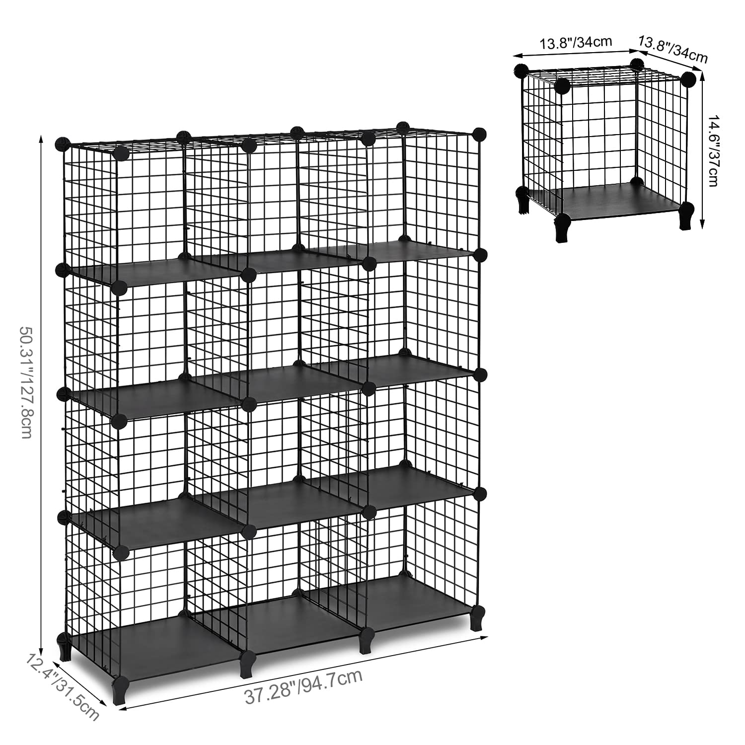 ANWBROAD Wire Cube Storage Organizer, 12 Cube Metal Grid, Wire Shelves ...