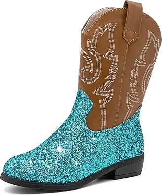 Amazon.com: xinlanlin Girls Cowboy Boots Kids Embroidered Square Toe ...