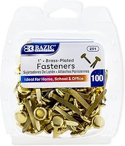 Amazon.com: BAZIC Brass Plated Fasteners 1 Inch, Round Head Paper Fastener Brads for Office ...