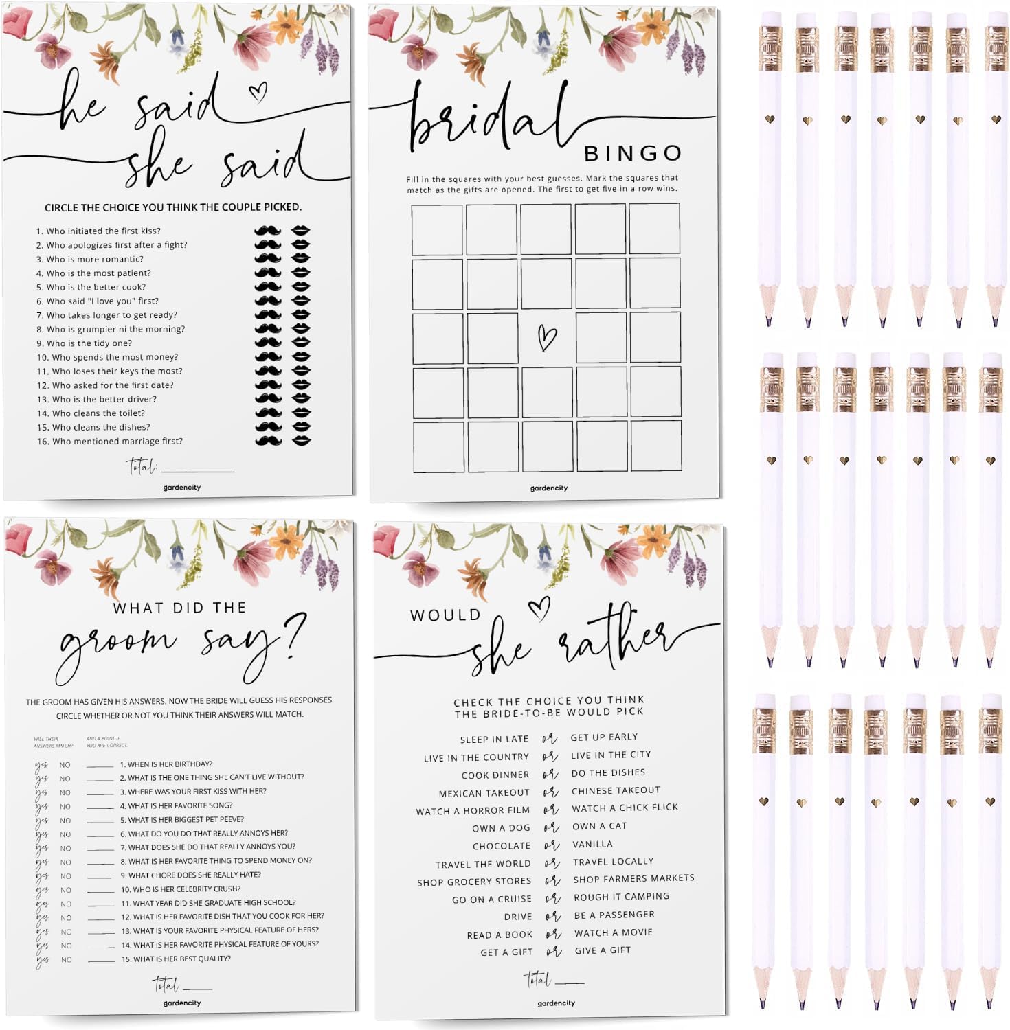 Amazon.com: Bridal Shower Games Bundle - 4 Wildflower Bridal Shower ...