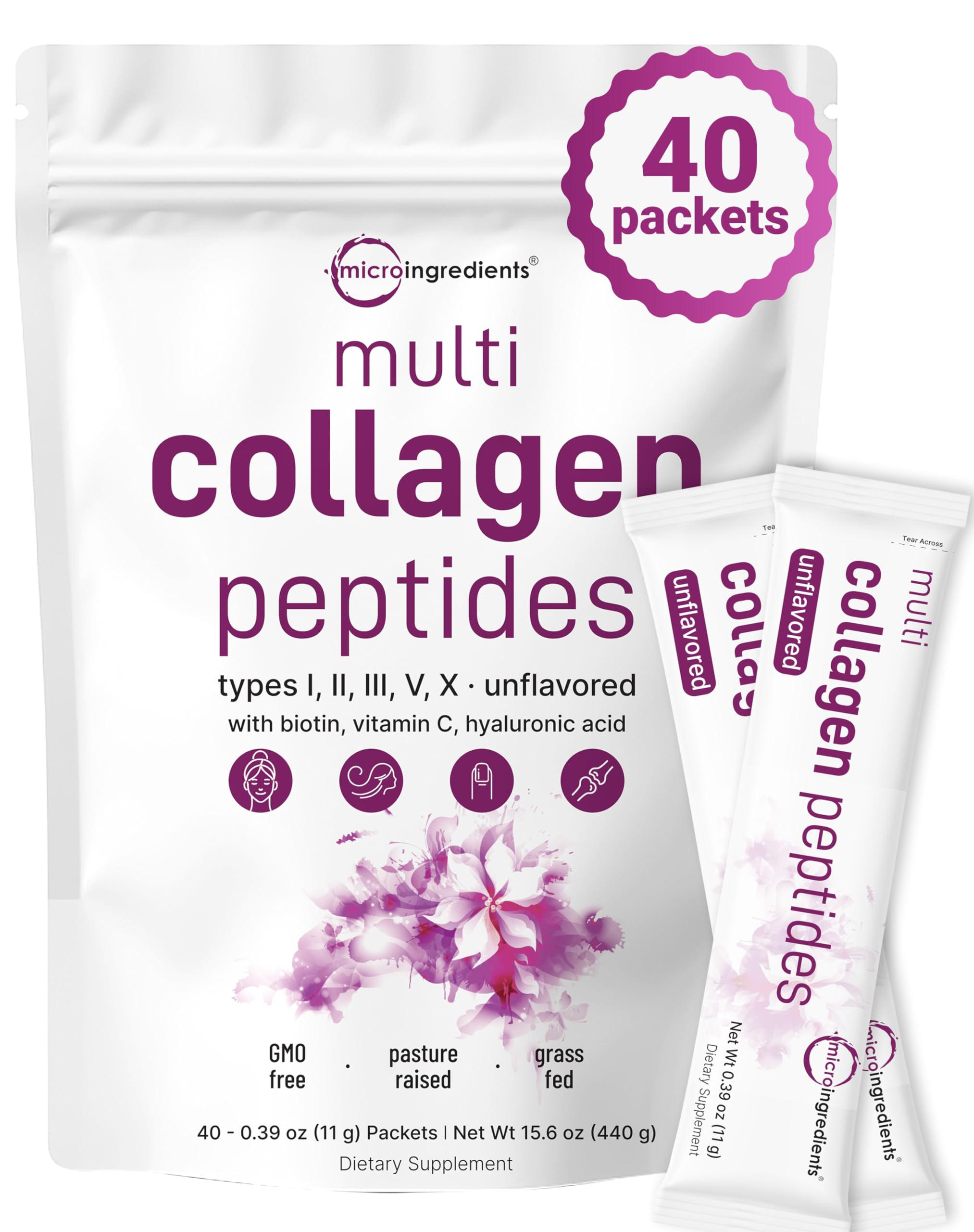 Amazon.com: Multi Collagen Peptides, 40 Packets | Hydrolyzed Protein ...