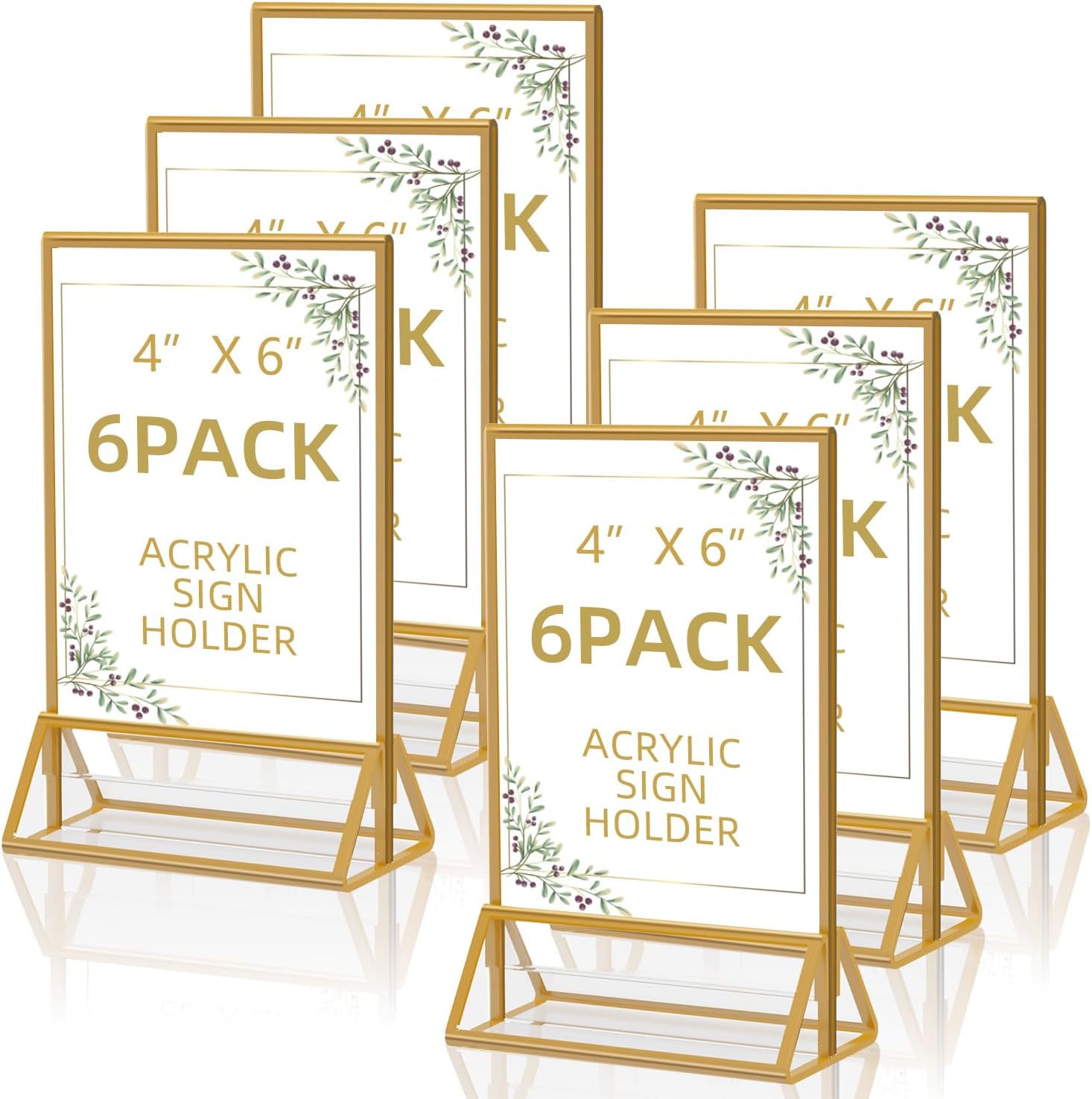 PPH-Sisy Acrylic Sign Holder 4 x 6 Gold Frame Display Stand ，Clear ...
