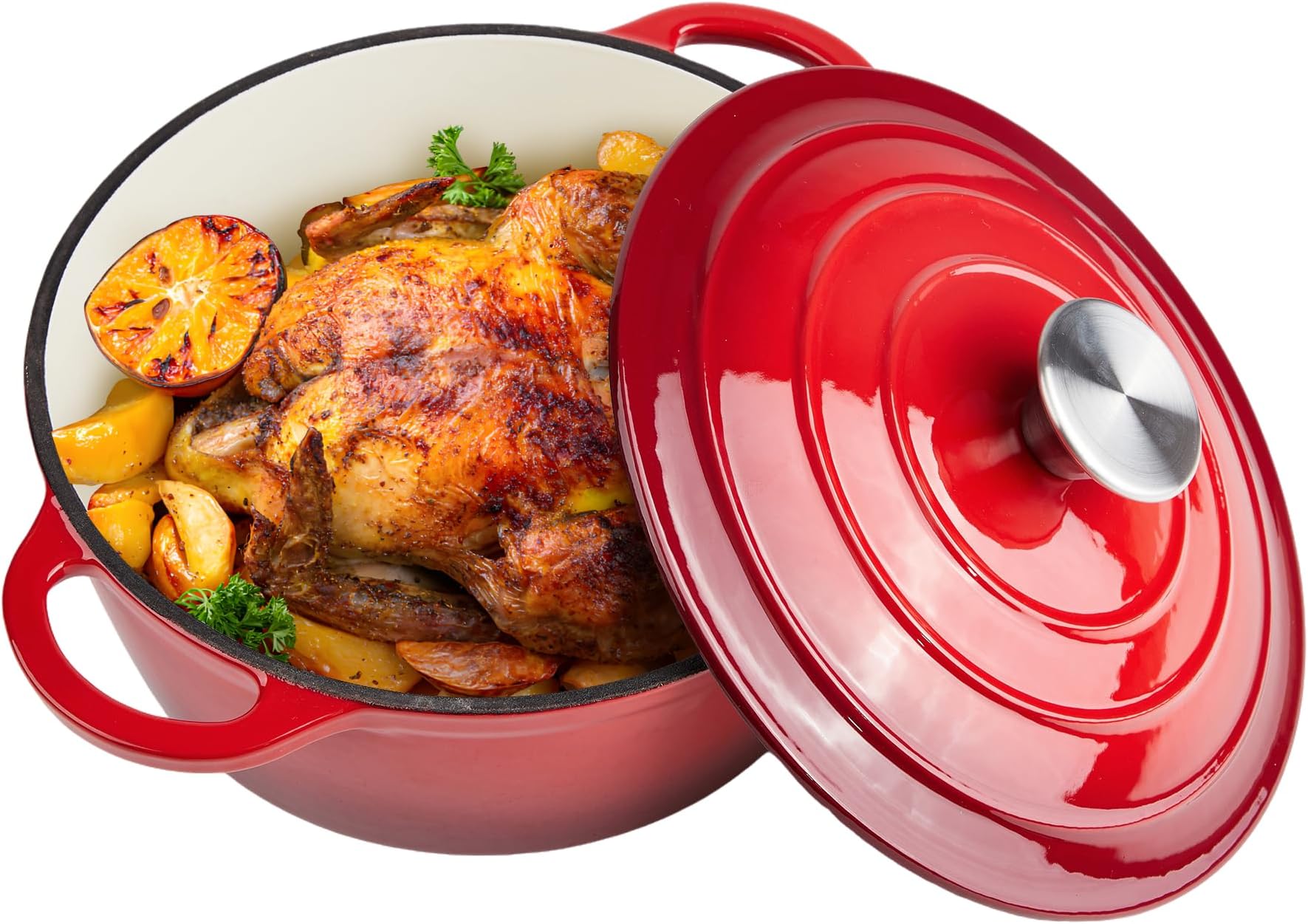 Amazon.com: 5.5 Quart Oval Enameled Cast Iron Dutch Oven Pot with Lid ...