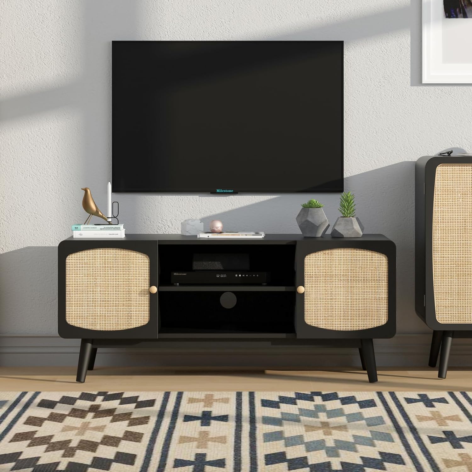 Amazon.com: TRIPLE TREE TV Stand with Storage and Rattan Door ...